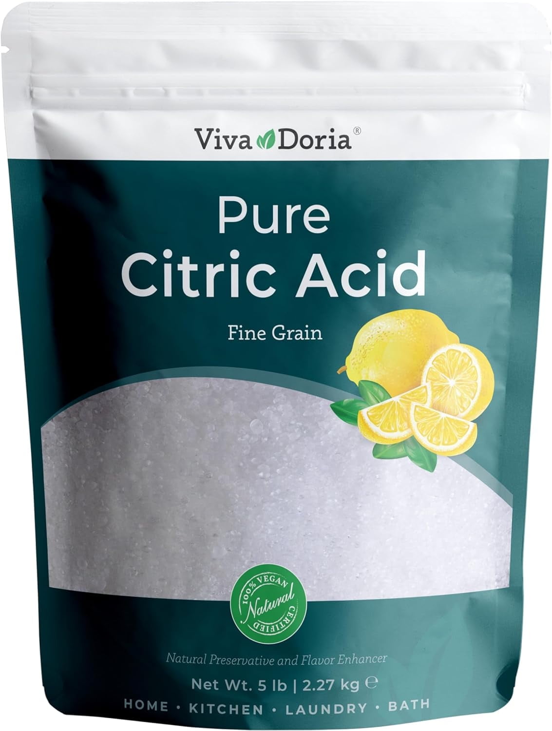 Viva Doria 100% Pure Citric Acid, Food Grade, Fine Grain, 5 lb (2.27 kg ...