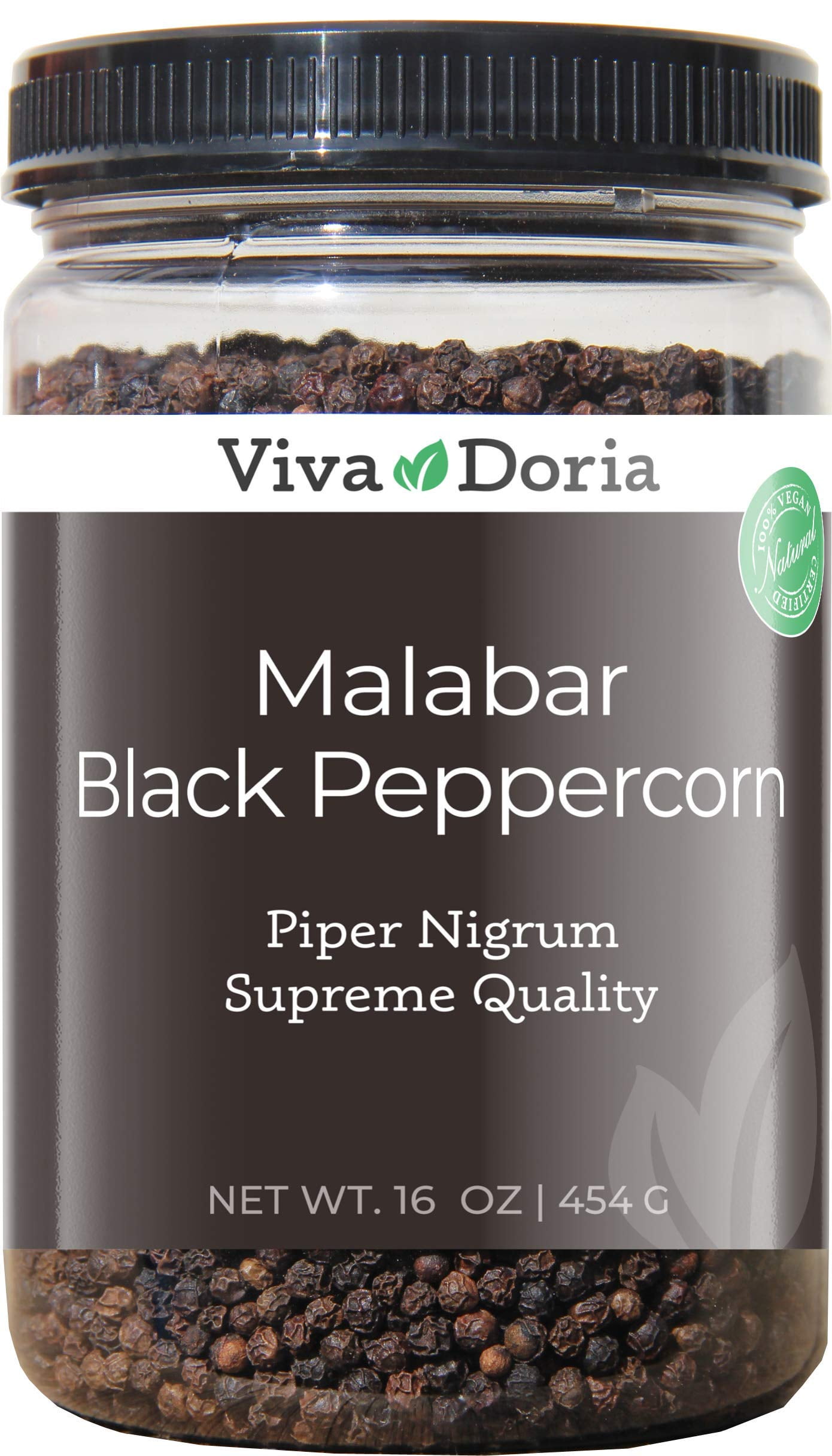 Viva Doria Malabar Peppercorn, VTF5 Whole Black Pepper, Black ...