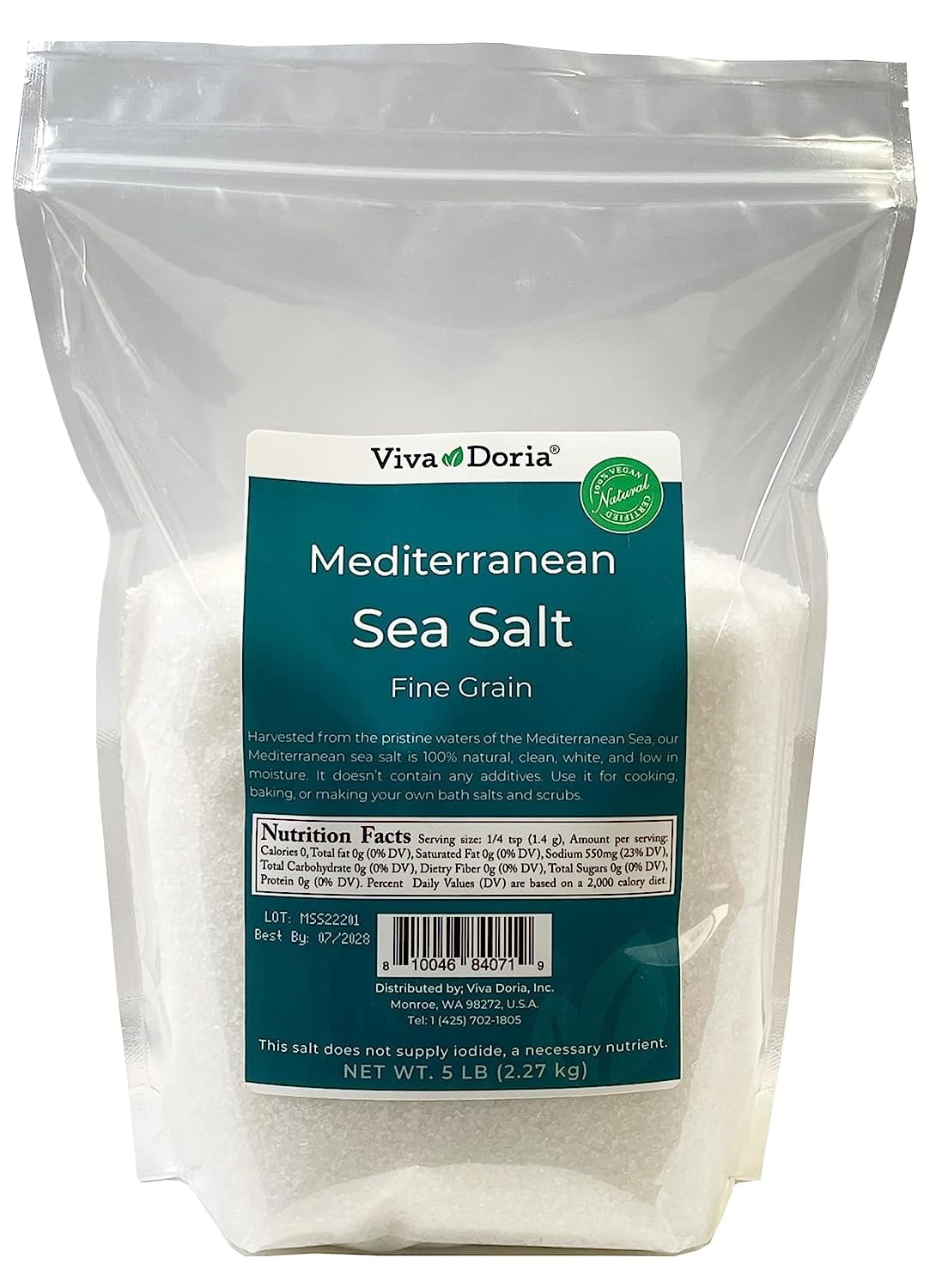 Viva Doria Mediterranean Sea Salt, Fine Grain, 5 lb - Walmart.com
