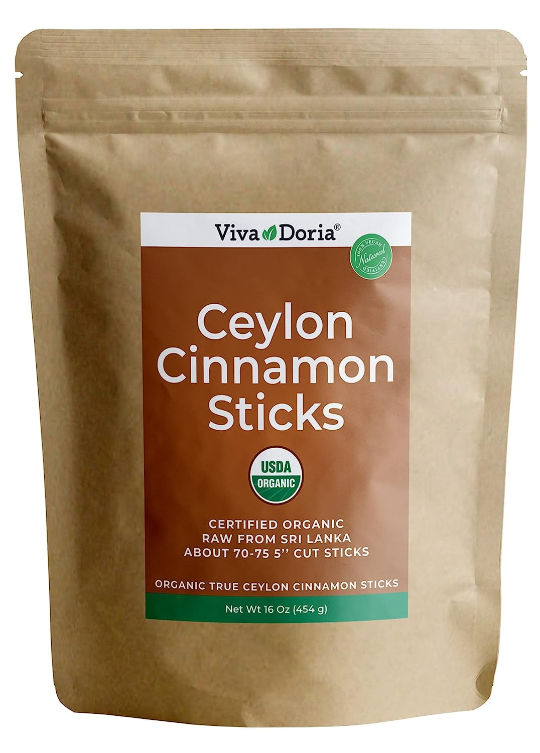 Viva Doria Organic Ceylon Cinnamon Sticks, 5'' Cut, Alba Grade,16 Oz ...