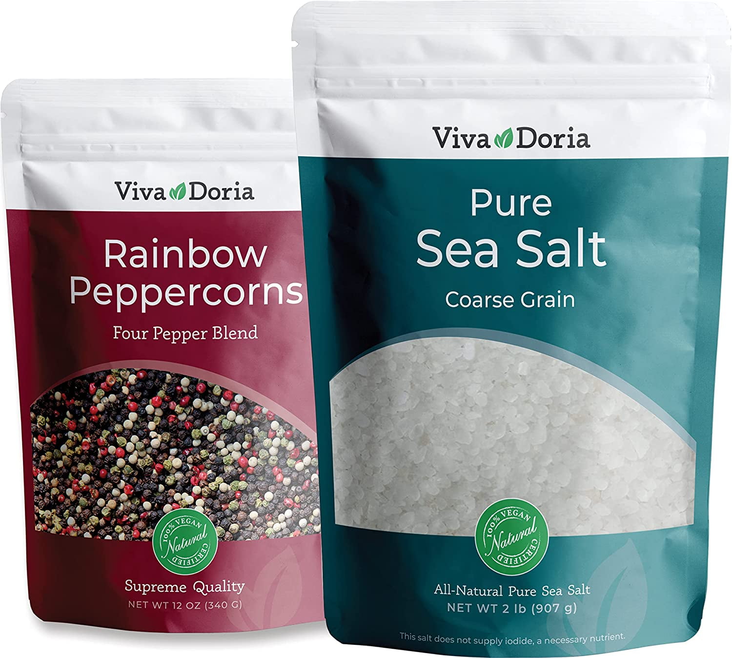 Viva Doria Rainbow Peppercorns Blend, 12 Oz & Pure Sea Salt, Coarse ...