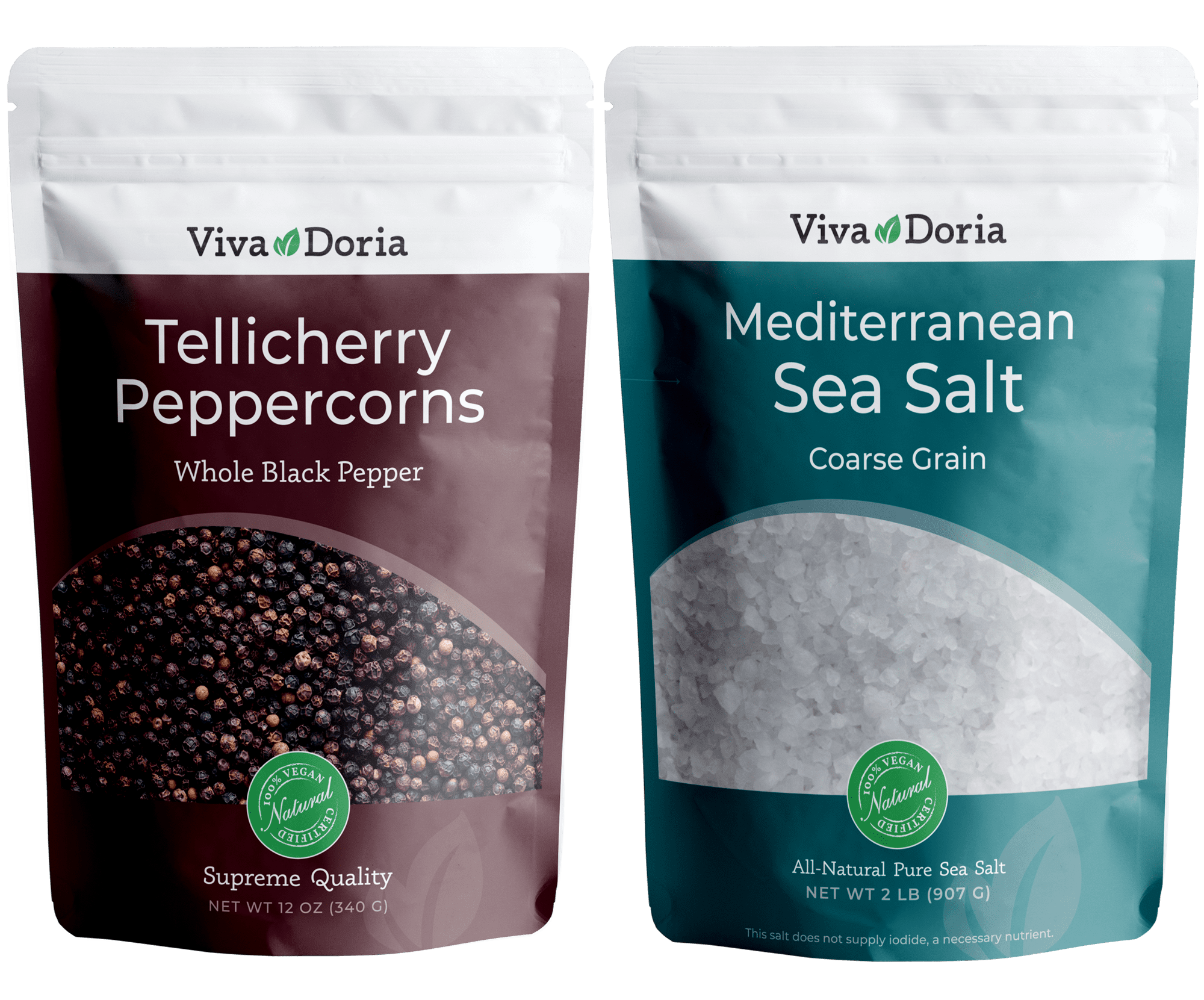 Viva Doria Tellicherry Black Peppercorn & Mediterranean Sea Salt, 12 Oz ...