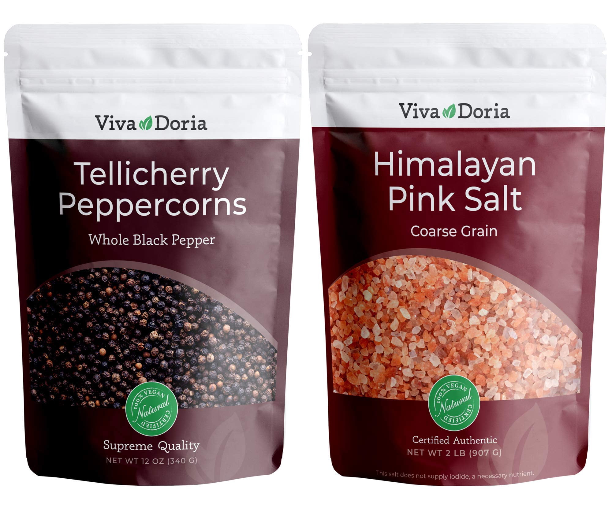 Viva Doria Tellicherry Whole BCF26 Black Peppercorns, 12 oz & Himalayan ...