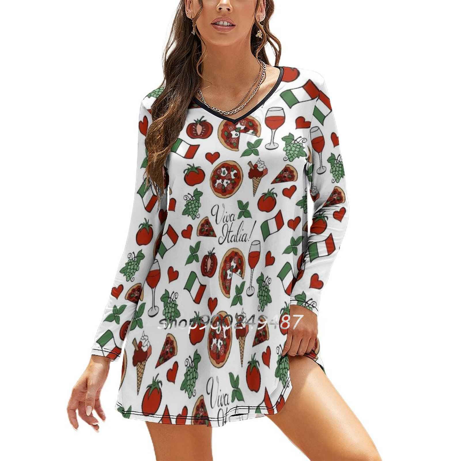 Viva Italia Pattern Flare Dress Square Neck Dress Elegant Female ...