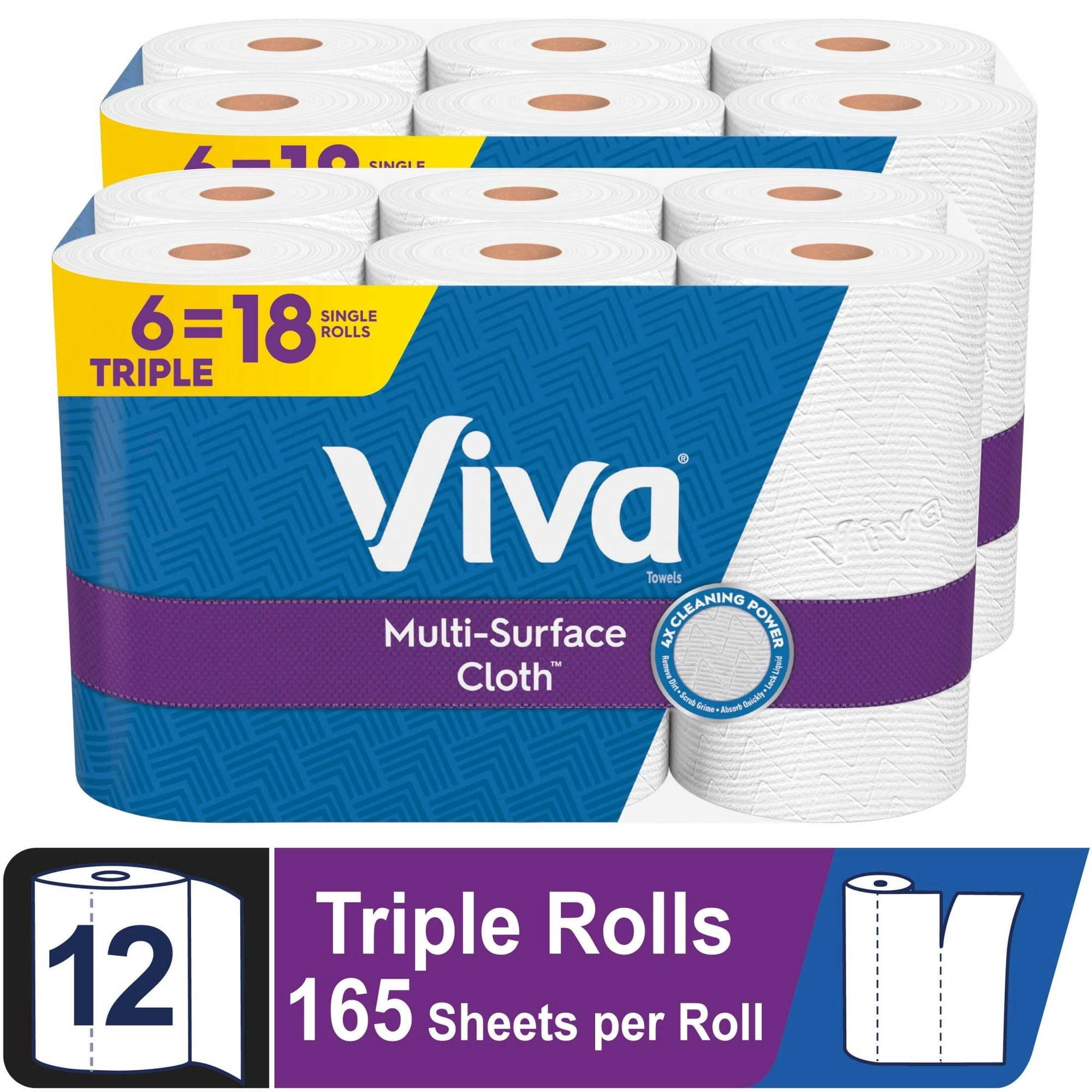 Viva Multi-Surface Cloth Paper Towels, 12 Triple Rolls - Walmart.com