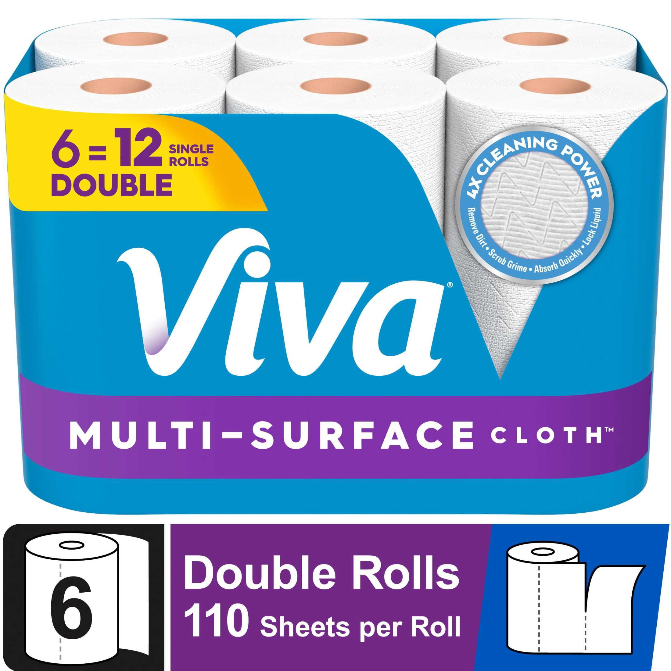 Viva Multi-Surface Cloth Paper Towels, 6 Double Rolls, 110 Sheets per ...