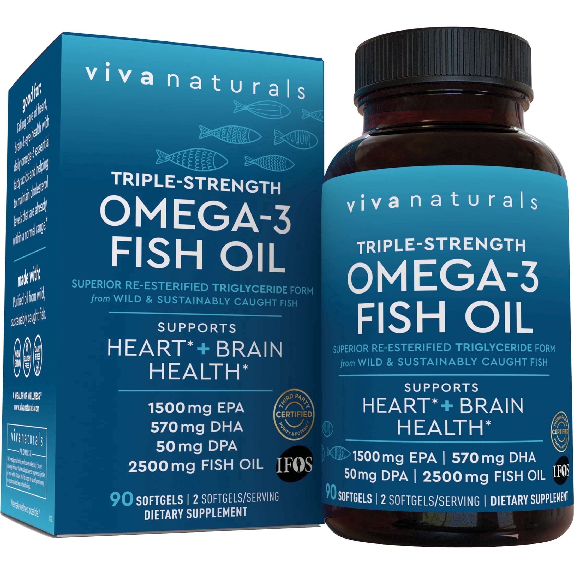 Viva Naturals Triple-Strength Omega-3 Fish Oil Supplement, 2500 mg, 90 ...