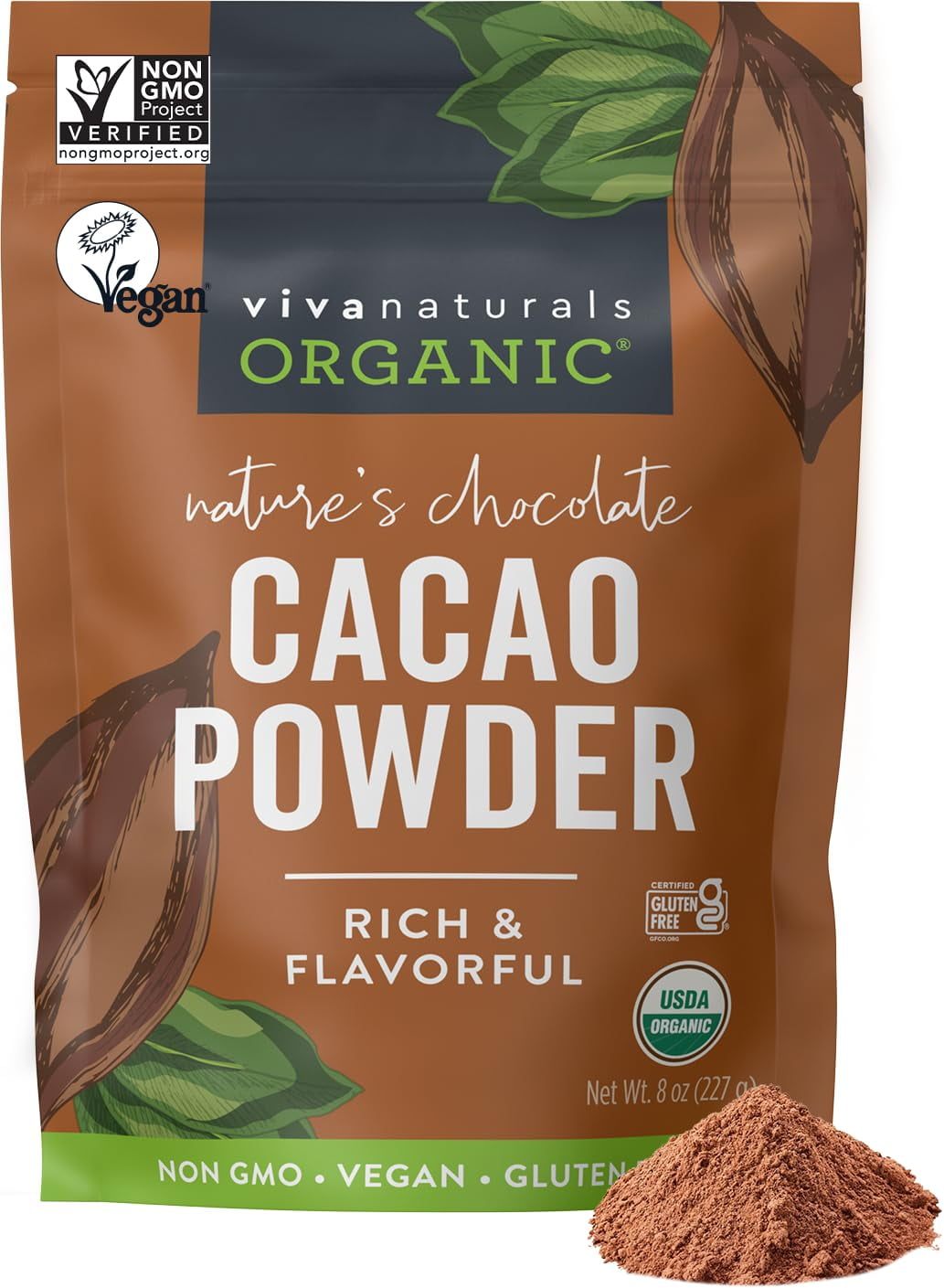 Viva Naturals Organic Cacao Powder, 8 oz - Unsweetened Cocoa Powder ...