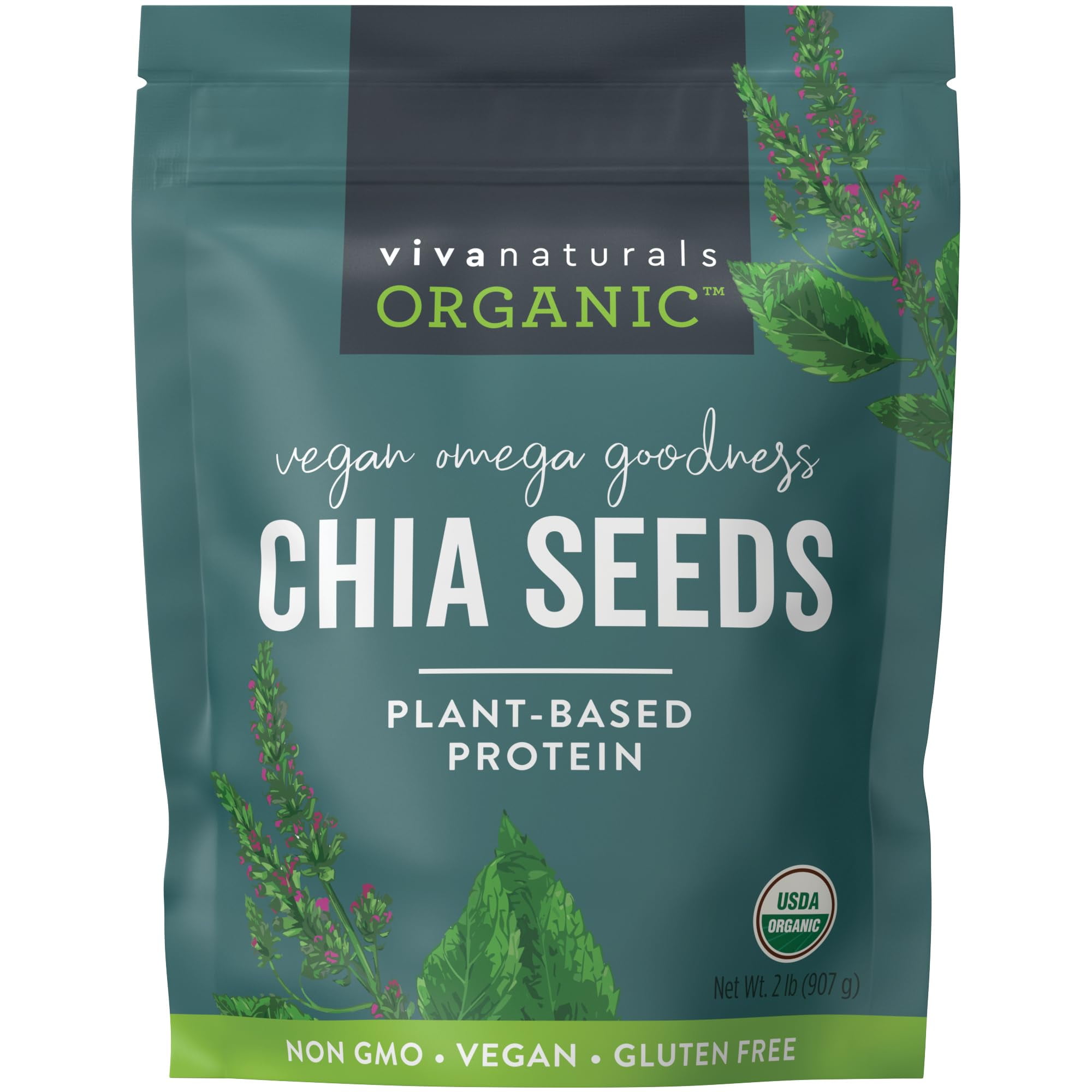 Viva Naturals Organic Chia Seeds 2 Lbs - Plant-Based Omega-3 And Vegan ...