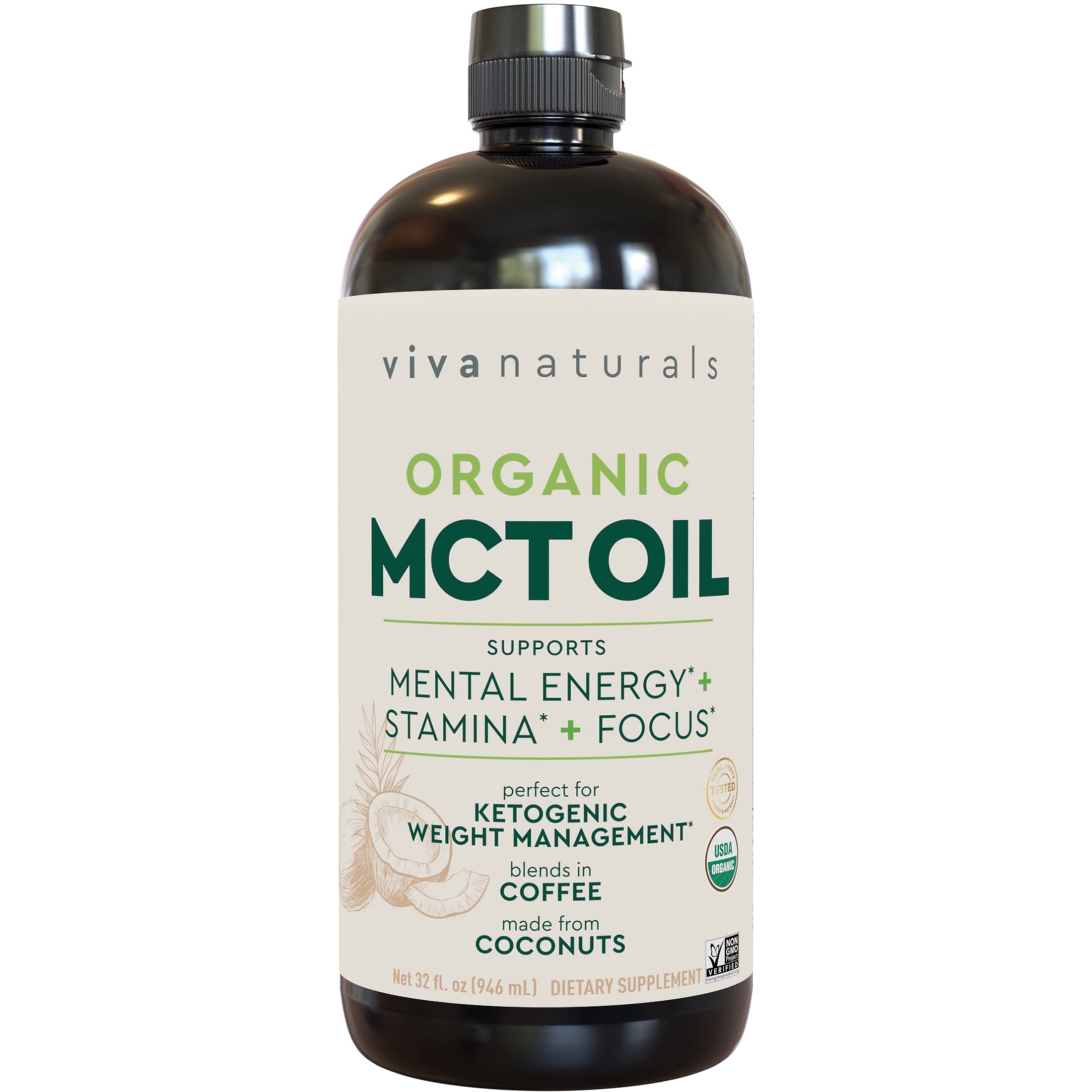 Viva Naturals Organic MCT Oil, Pure Benefits, Liquid Supplement with C8 ...