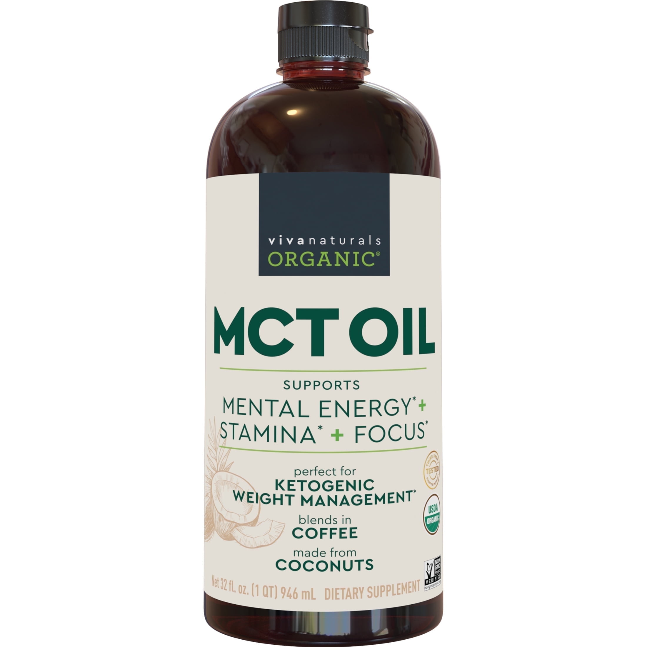 Viva Naturals Organic MCT Oil, Pure Benefits, Liquid Supplement with C8 ...