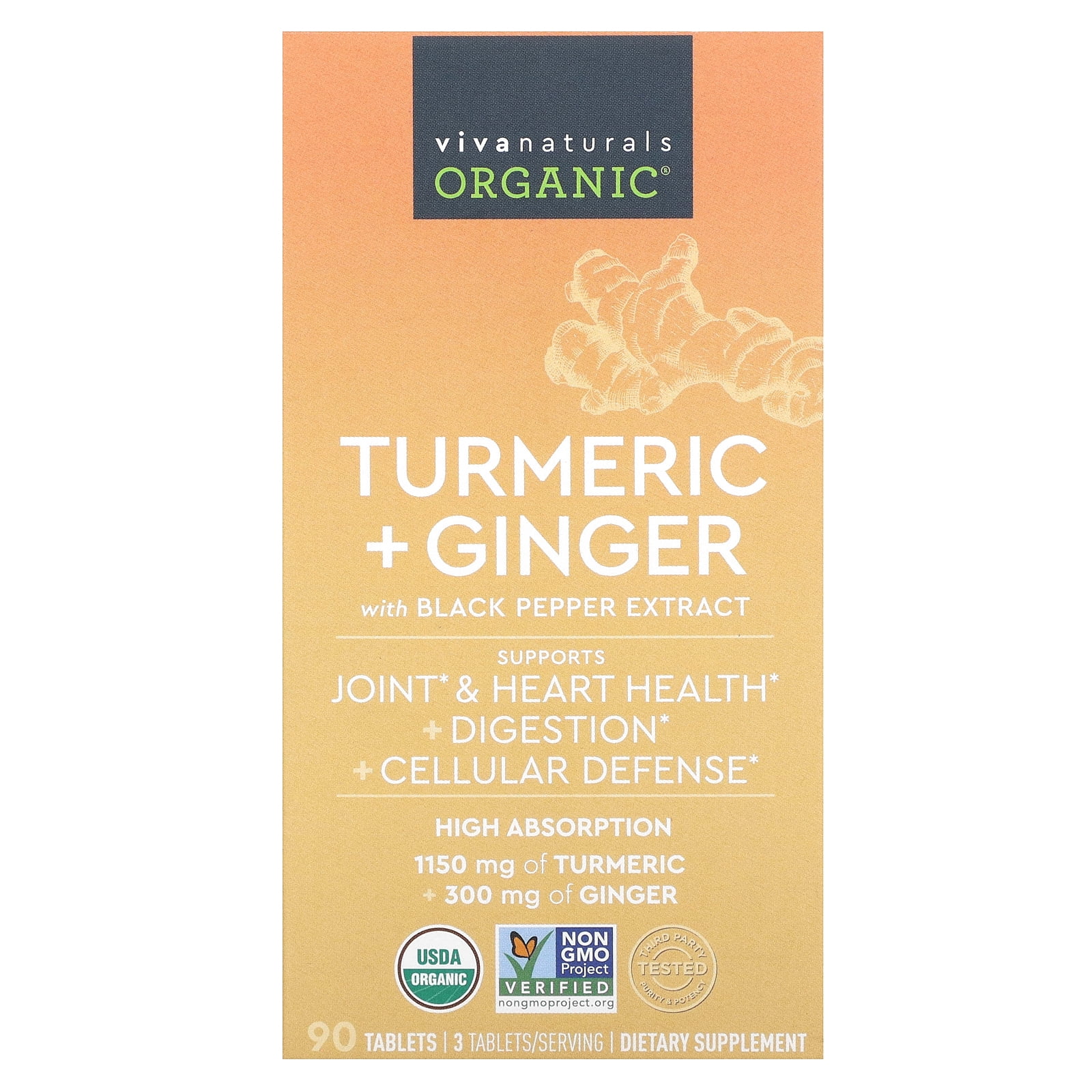 Viva Naturals Organic, Turmeric + Ginger, 90 Tablets - Walmart.com