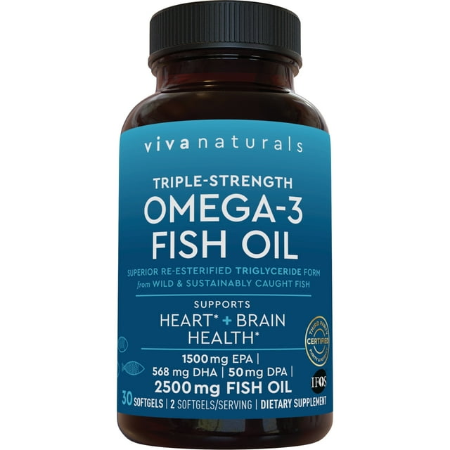 Viva Naturals Triple Strength Omega 3 Fish Oil Supplement, 2500 mg, 30 ...