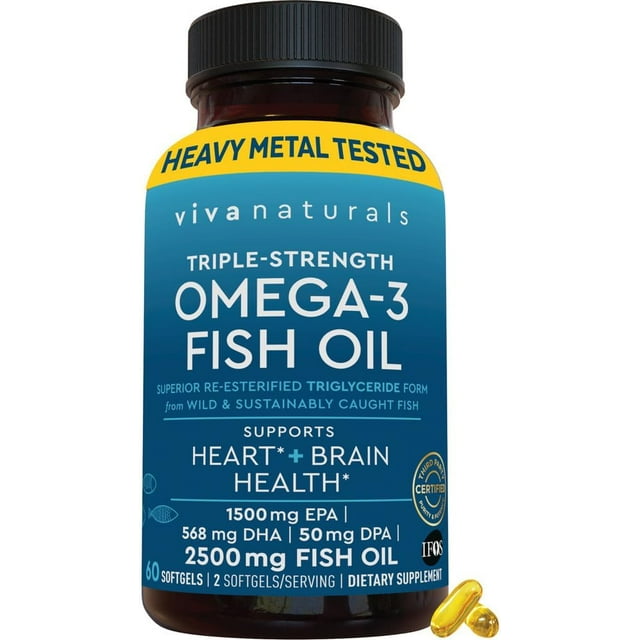Viva Naturals Triple Strength Omega 3 Fish Oil Supplement - 2500 mg ...