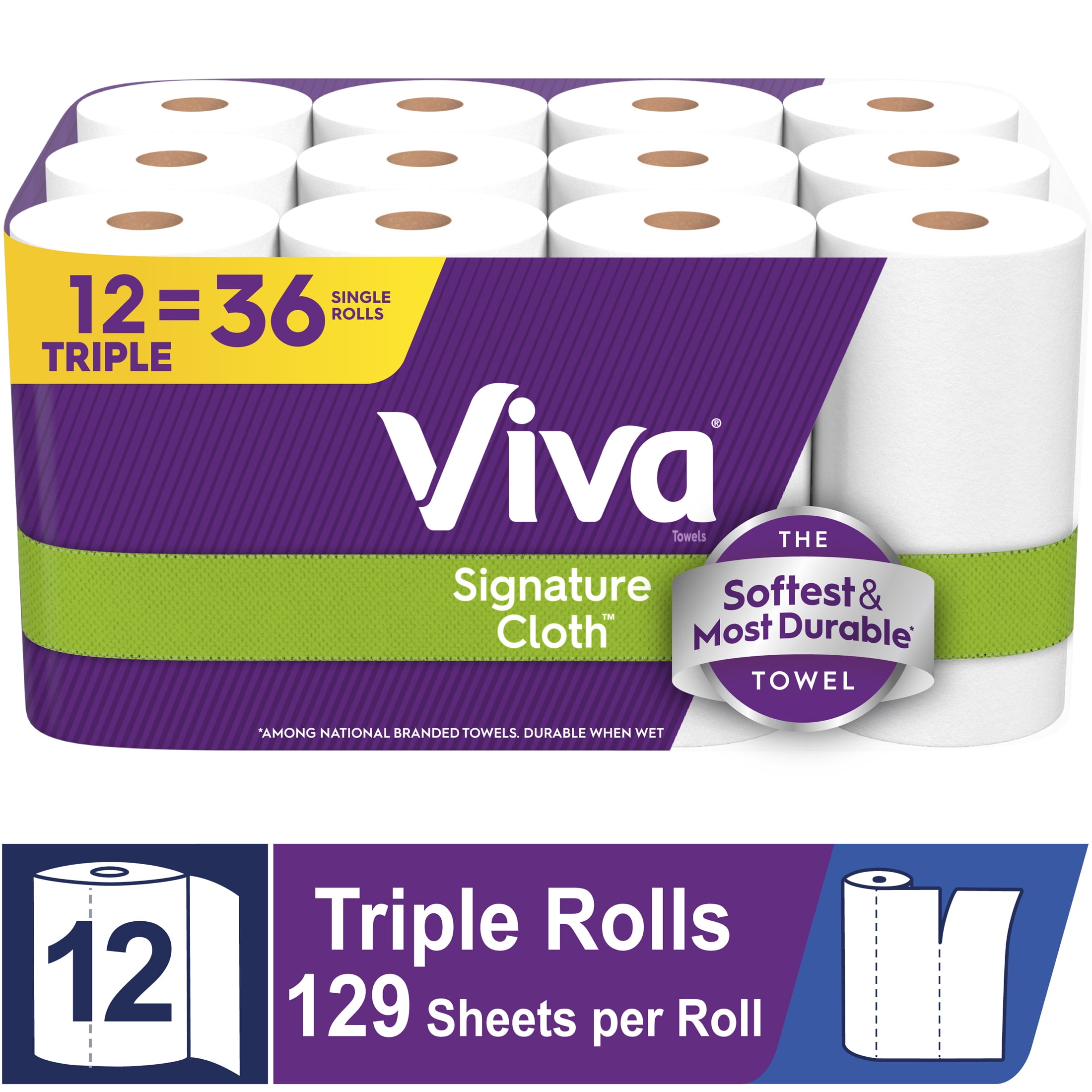 Viva Signature Cloth Paper Towels, 12 Triple Rolls, 129 Sheets per Roll ...