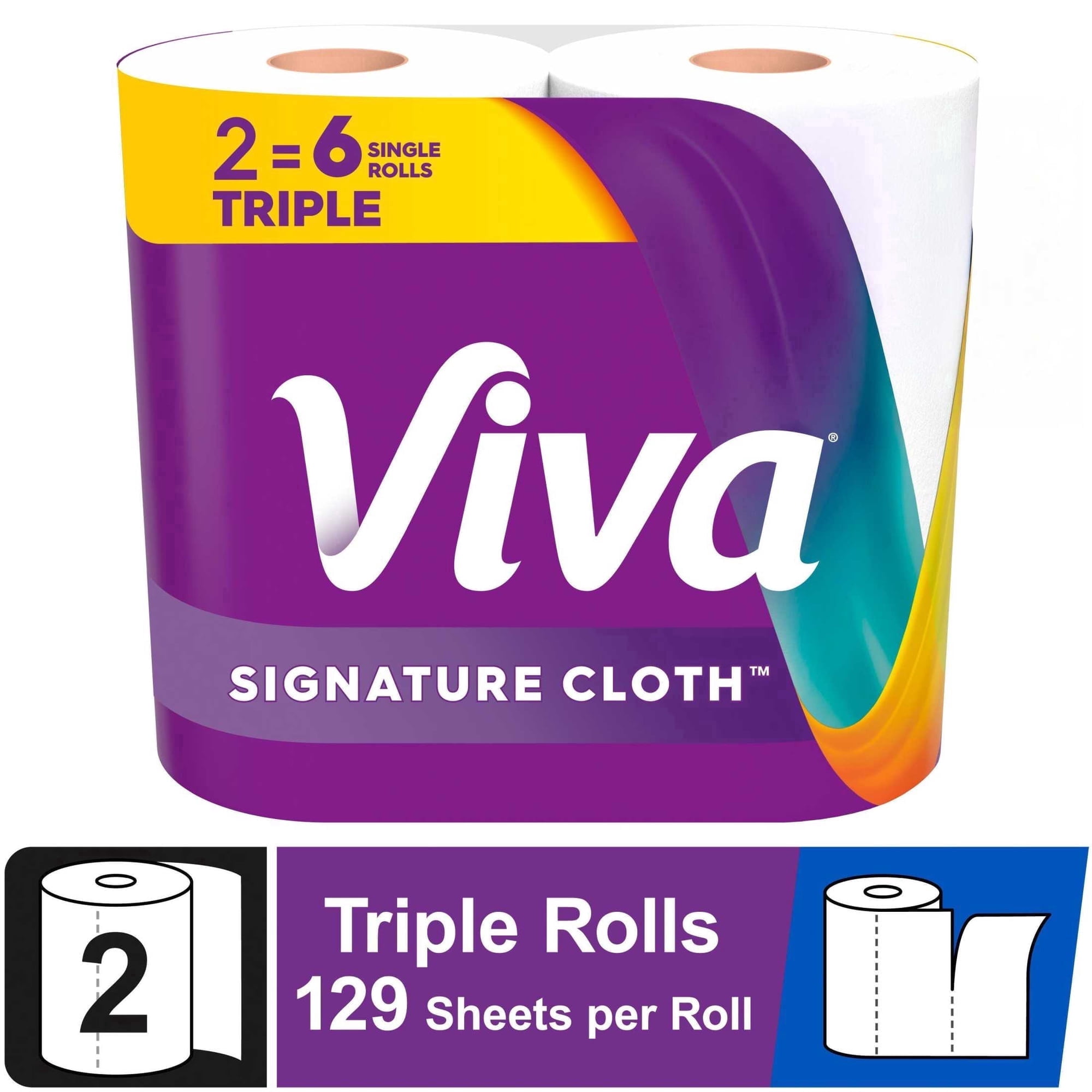 Viva Signature Cloth Paper Towels, 2 Triple Rolls, 129 Sheets per Roll ...