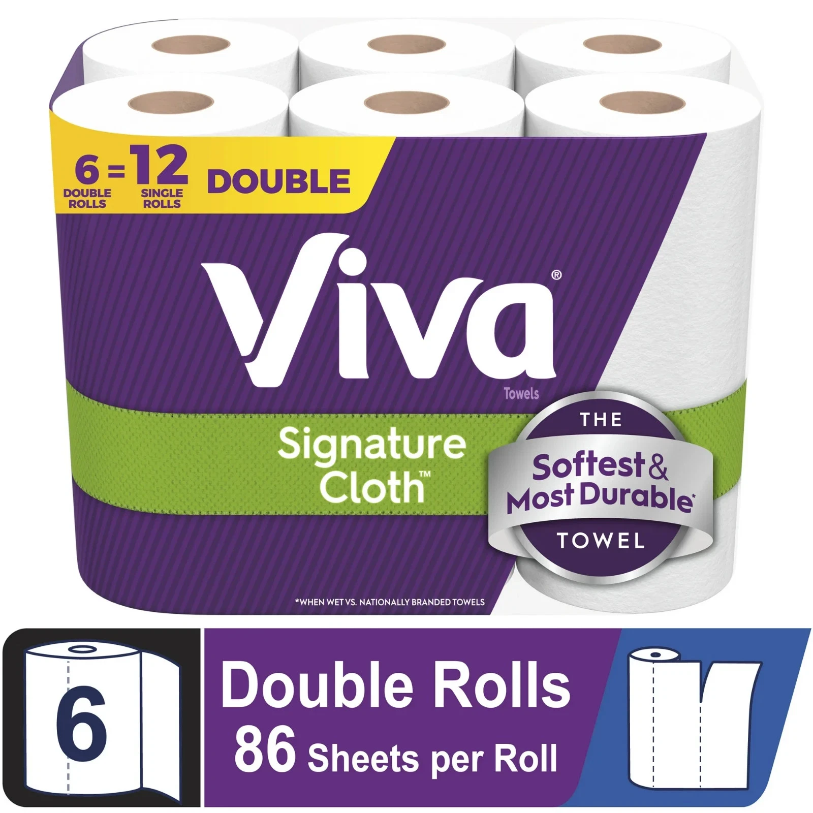 Viva Signature Cloth Paper Towels, 6 Double Rolls, 86 Sheets Per Roll ...