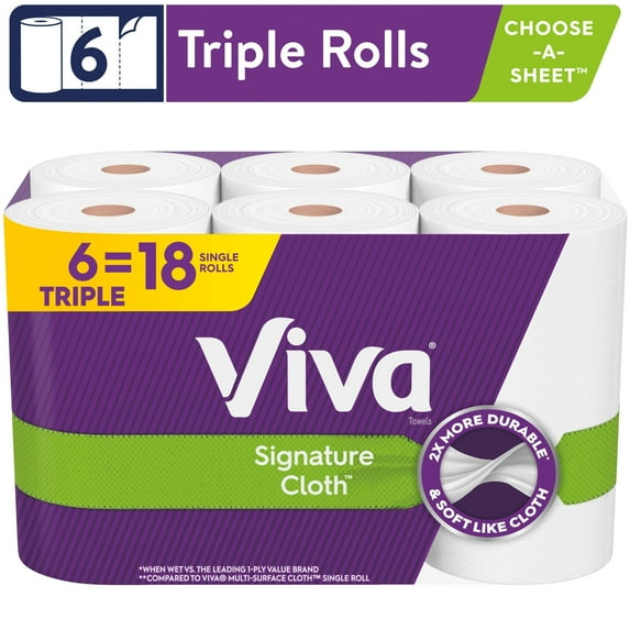 Viva Signature Cloth Select-a-Size Paper Towels, 6 Triple Rolls ...
