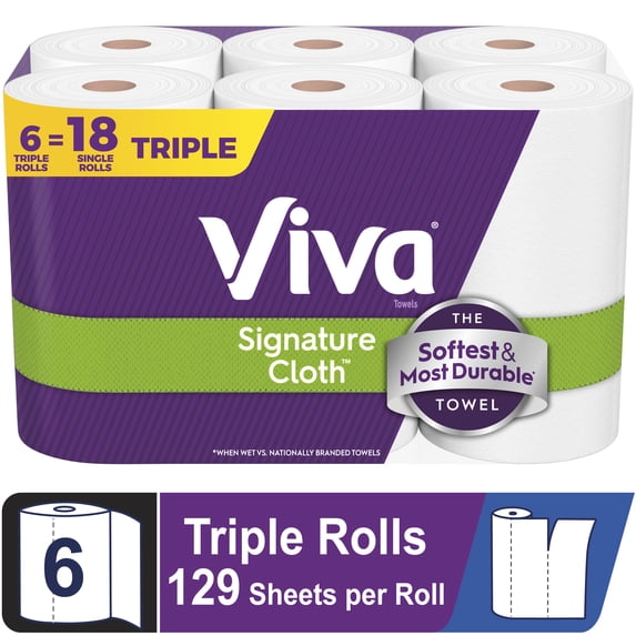 Viva Signature Cloth Paper Towels, 6 Triple Rolls, 129 Sheets per Roll ...