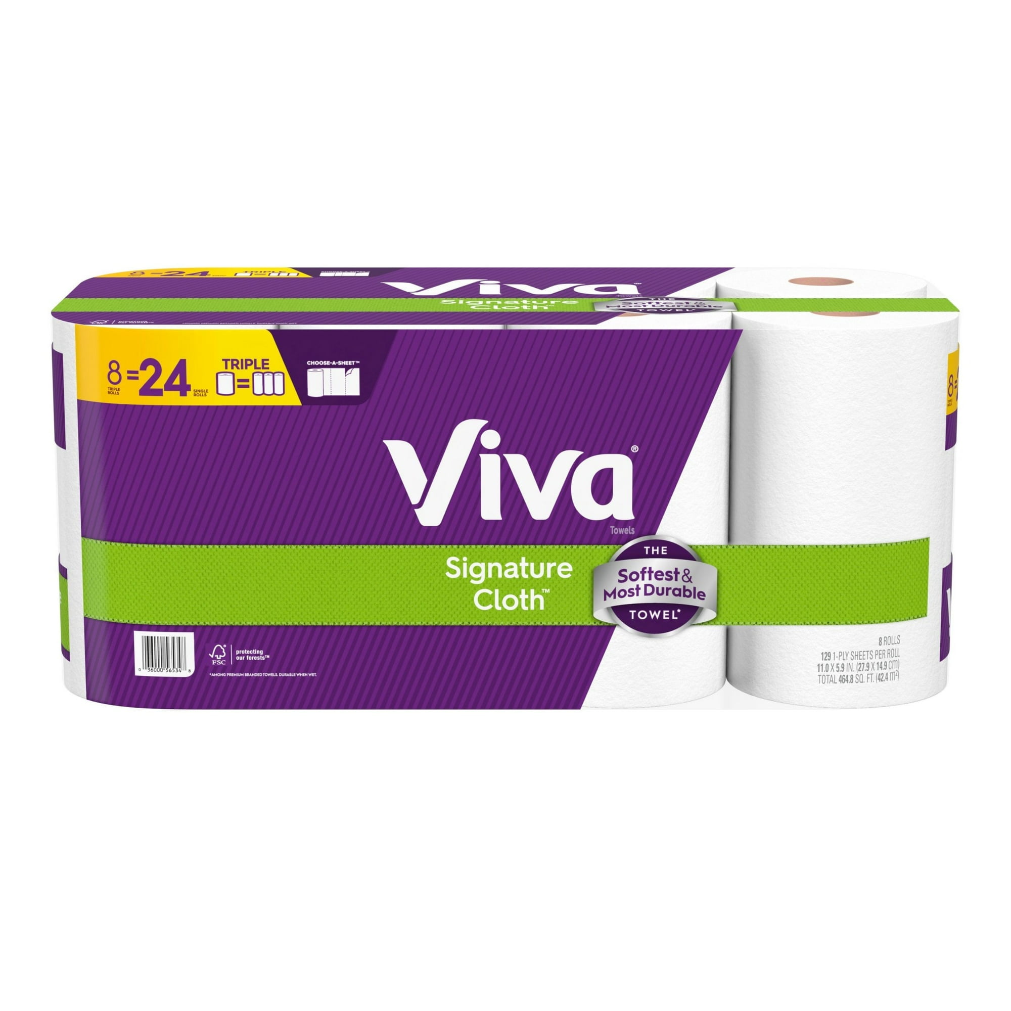 Viva Signature Cloth Paper Towels, 8 Triple Rolls, 129 Sheets per Roll ...