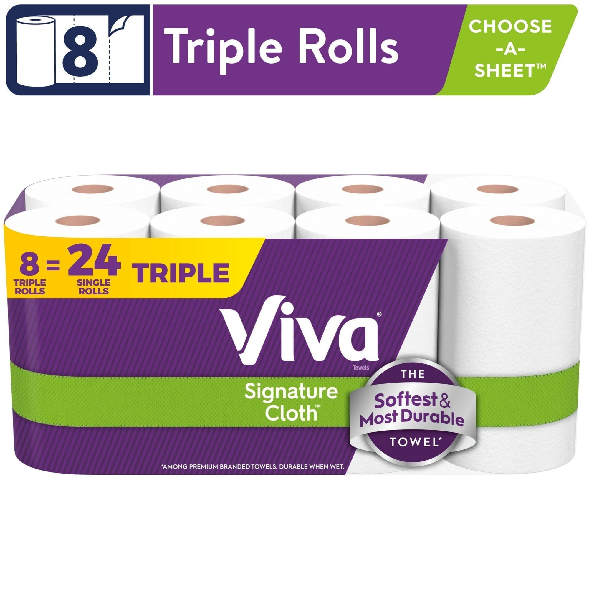 Viva Signature Cloth Paper Towels, 8 Triple Rolls, 129 Sheets per Roll ...