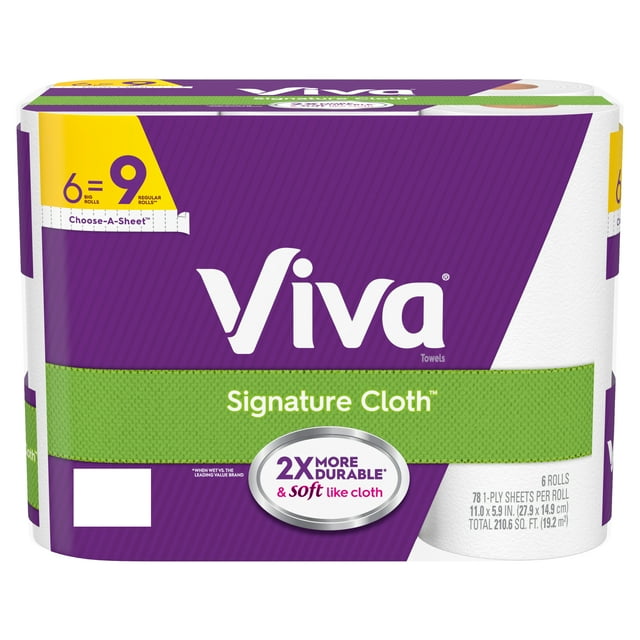 Viva Signature Cloth Paper Towels, Choose-A-Sheet - 6 Big Rolls = 9 ...