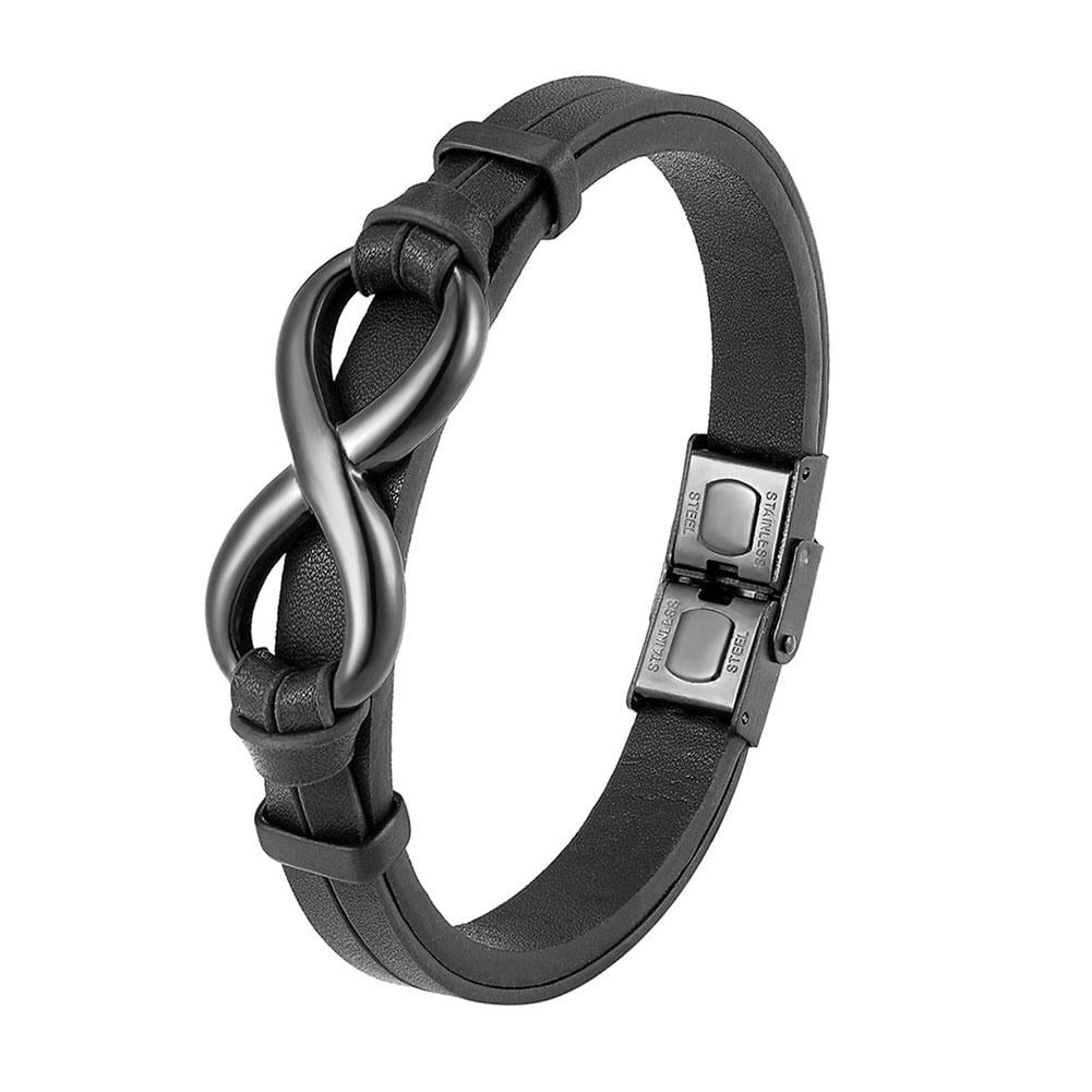 VivaFlex Leather Infinity Bracelet For Men Him Stainless Steel Black ...