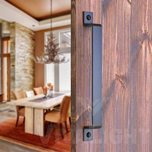 VivaLight 12 Inch Rustic Barn Door Handle Pull - Solid Steel Black Pull ...