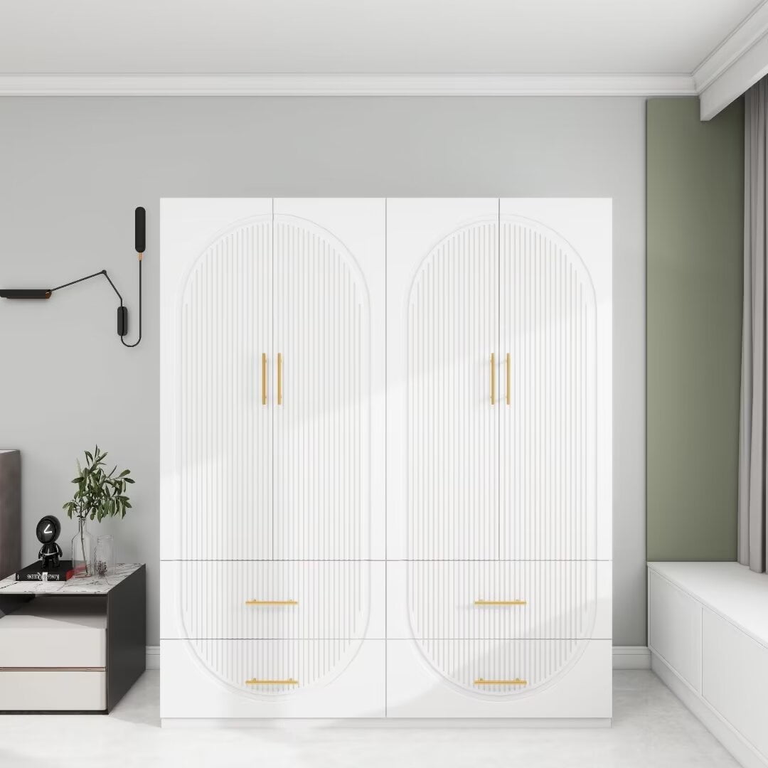 VivaVista 4-Door White Wood Wardrobe Closet Armoire for Bedroom| 2 ...