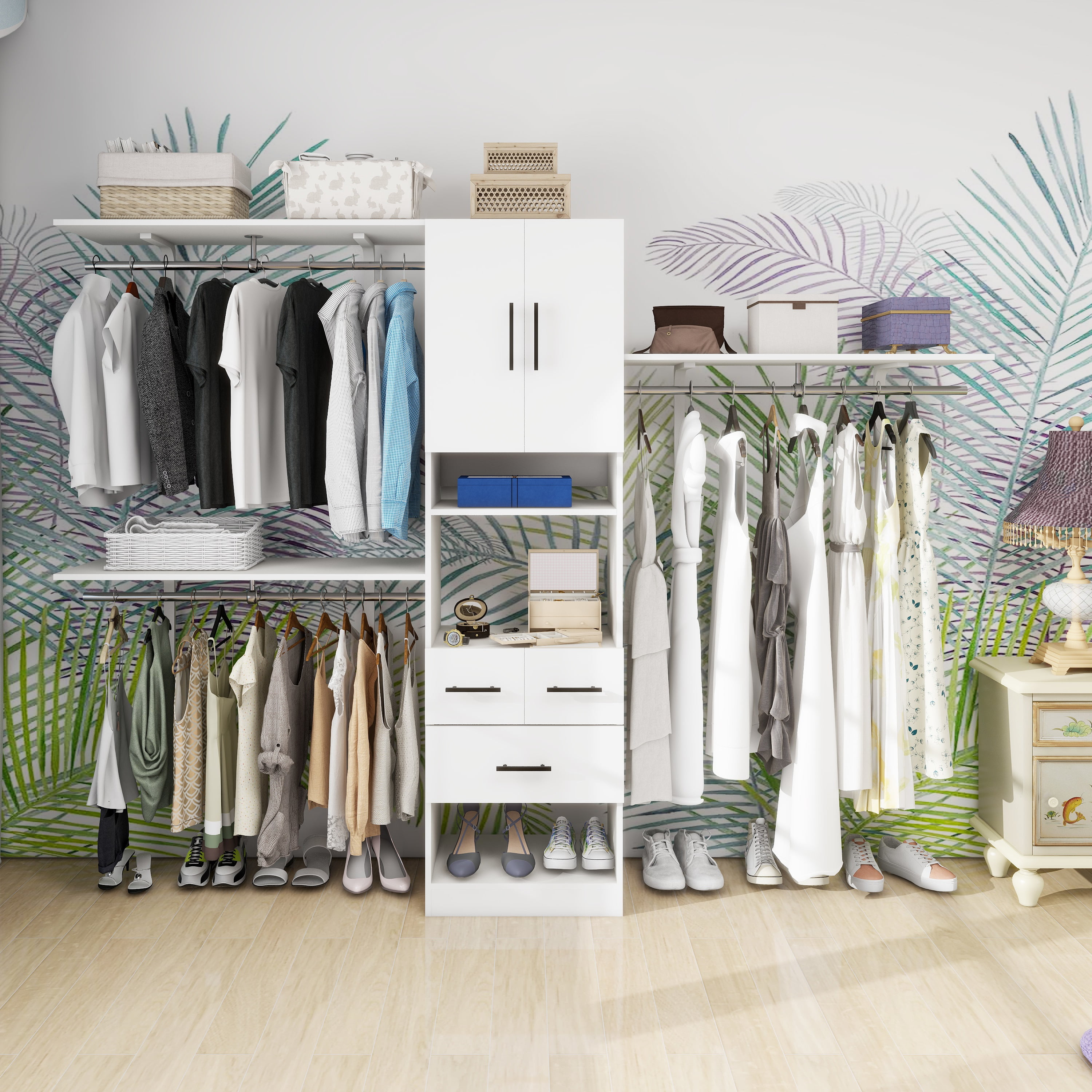 VivaVista 8FT Wooden Closet System | Walk-In Wardrobe Organizer with 4 ...