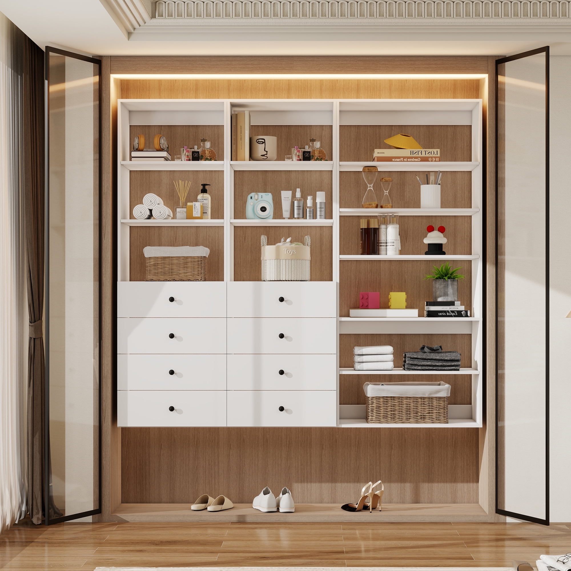 VivaVista Modern Closet System with Drawers and Shelves, Walk in Closet ...