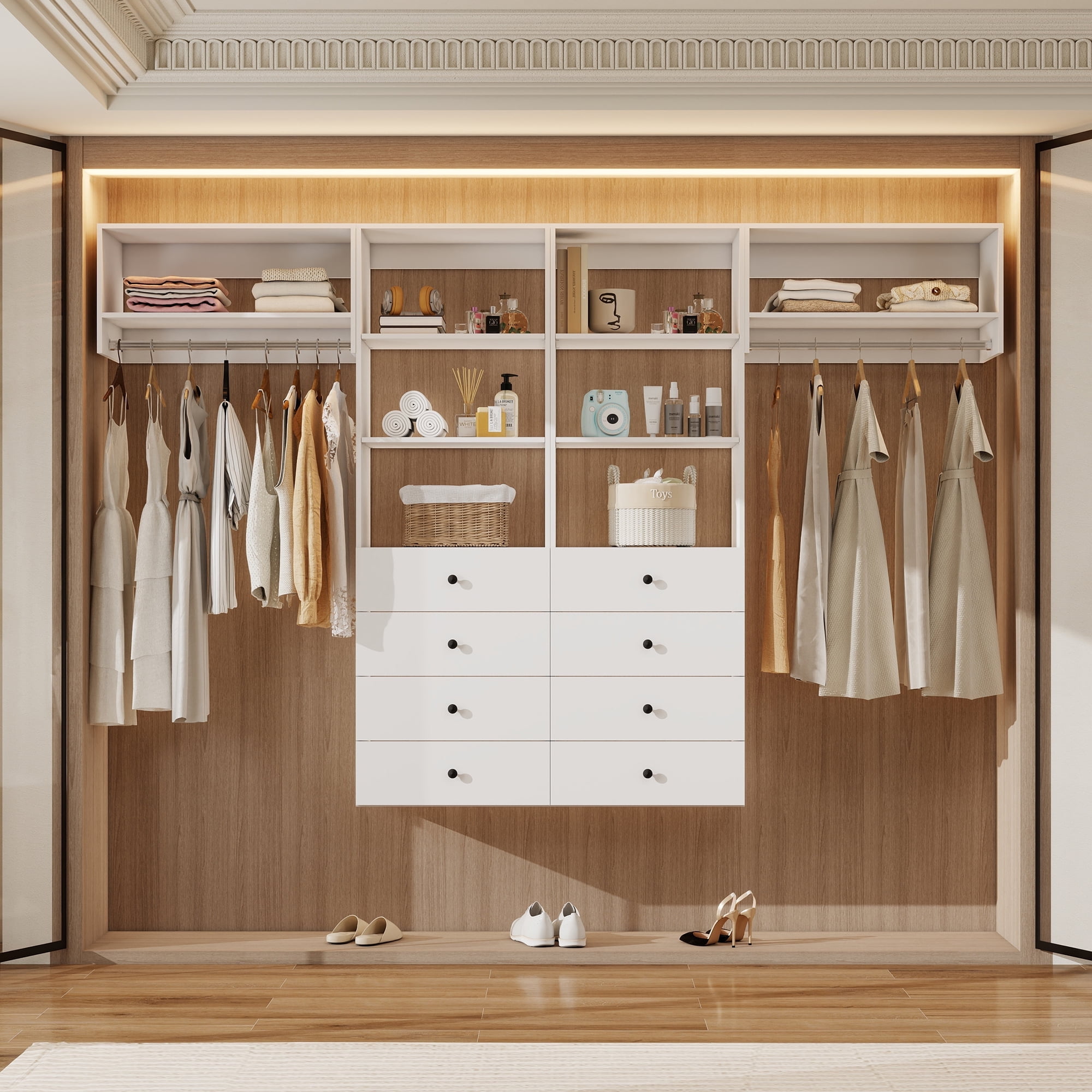 VivaVista Modern Walk in Closet System with Drawers and Shelves, Built ...