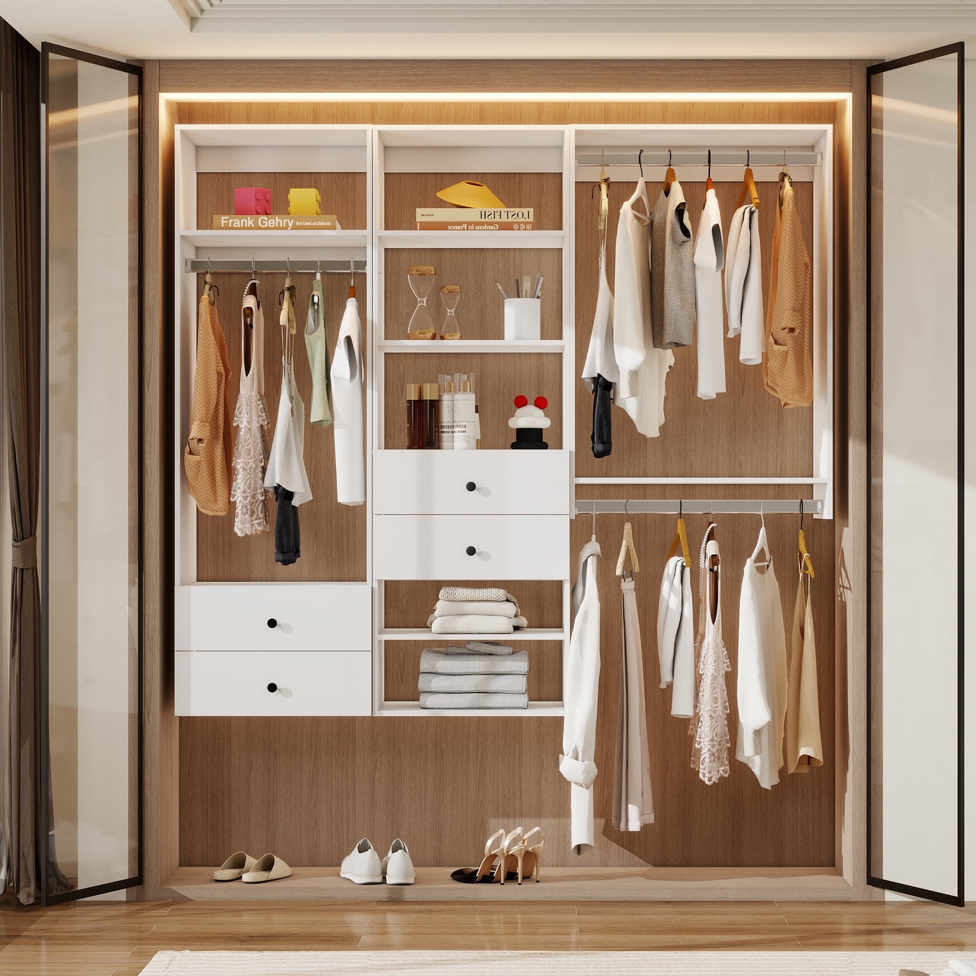 VivaVista Modern Walk in Closet System with Drawers and Shelves, Built ...