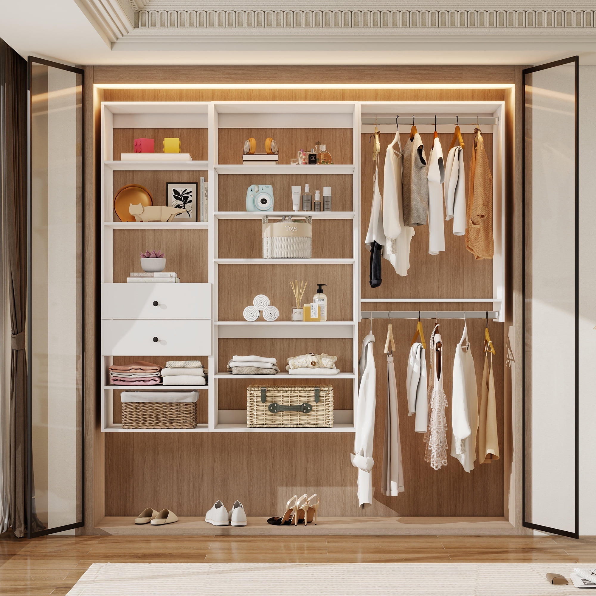 VivaVista Modern Walk in Closet System with Drawers and Shelves, Built ...