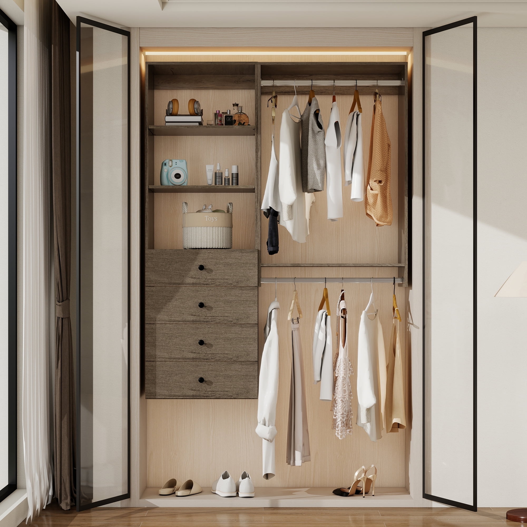 VivaVista Modern Walk in Closet System with Drawers and Shelves, Built ...