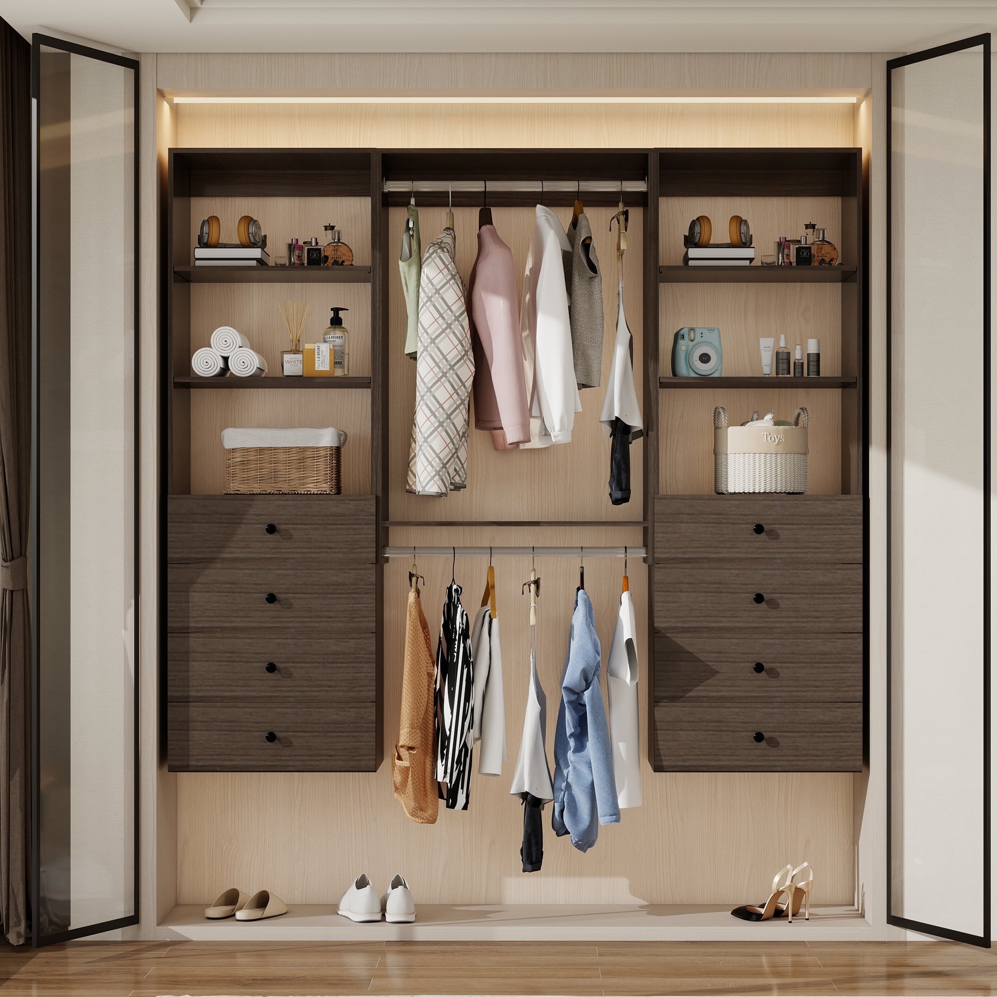 VivaVista Modern Walk in Closet System with Drawers and Shelves, Built ...