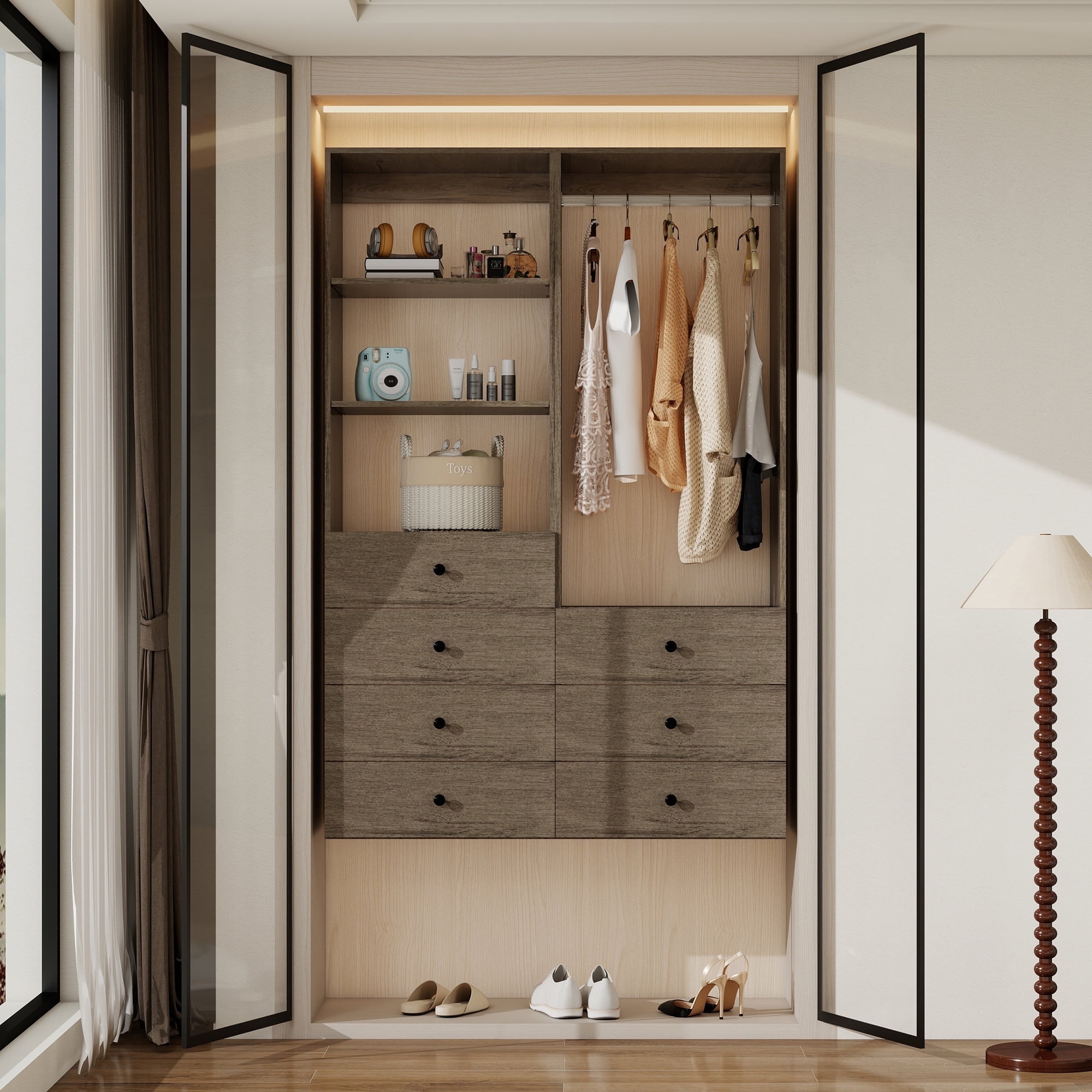 VivaVista Modern Walk in Closet System with Drawers and Shelves, Built ...