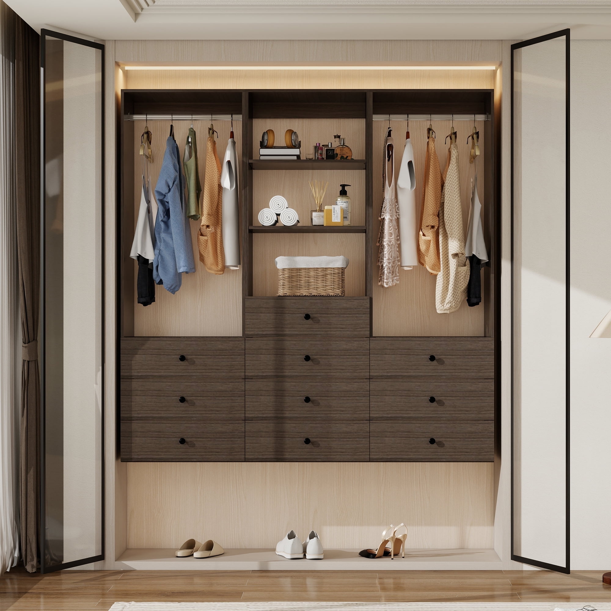 VivaVista Modern Walk in Closet System with Drawers and Shelves, Built ...