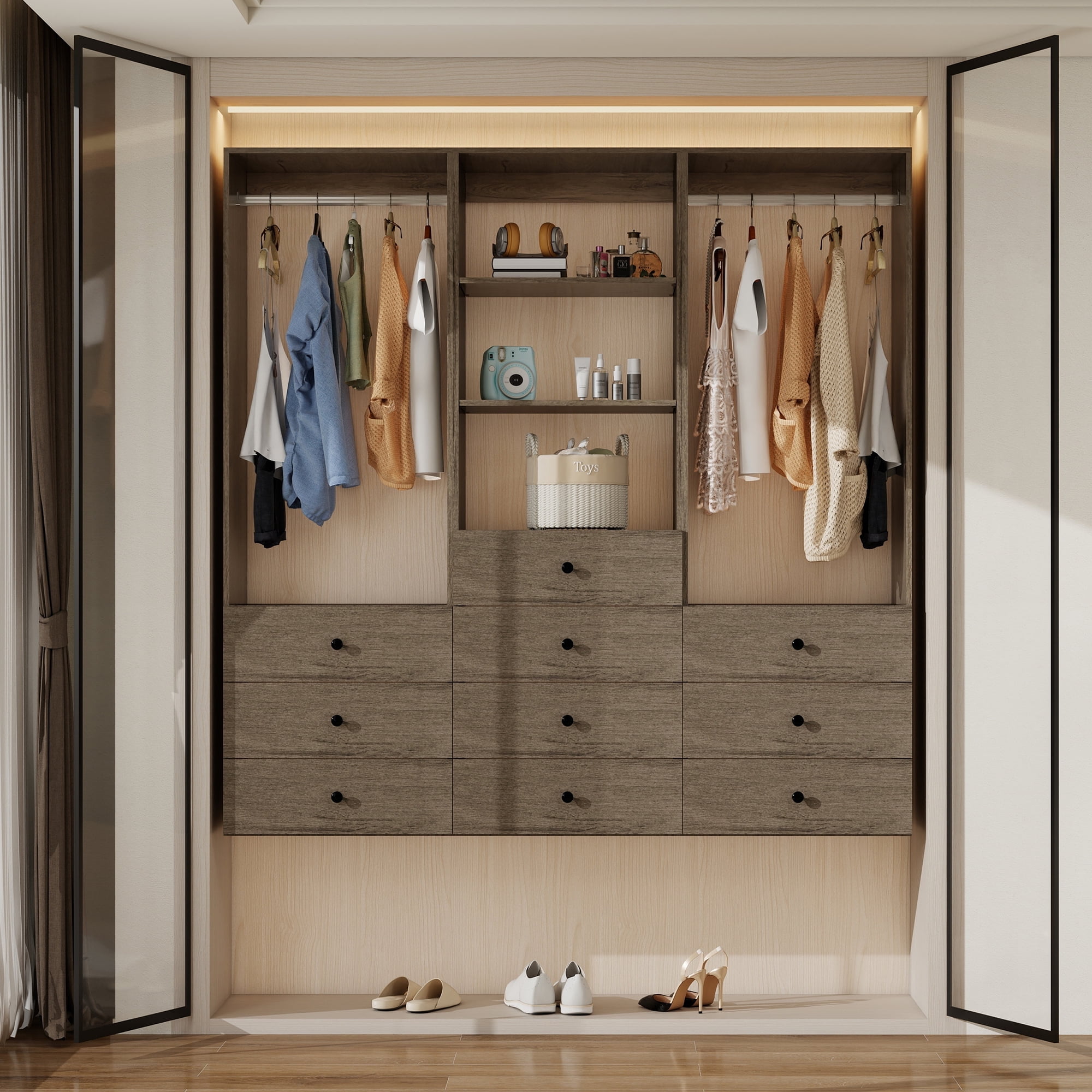 VivaVista Walk in Closet Organizer with Drawers and Shelves, Modular ...