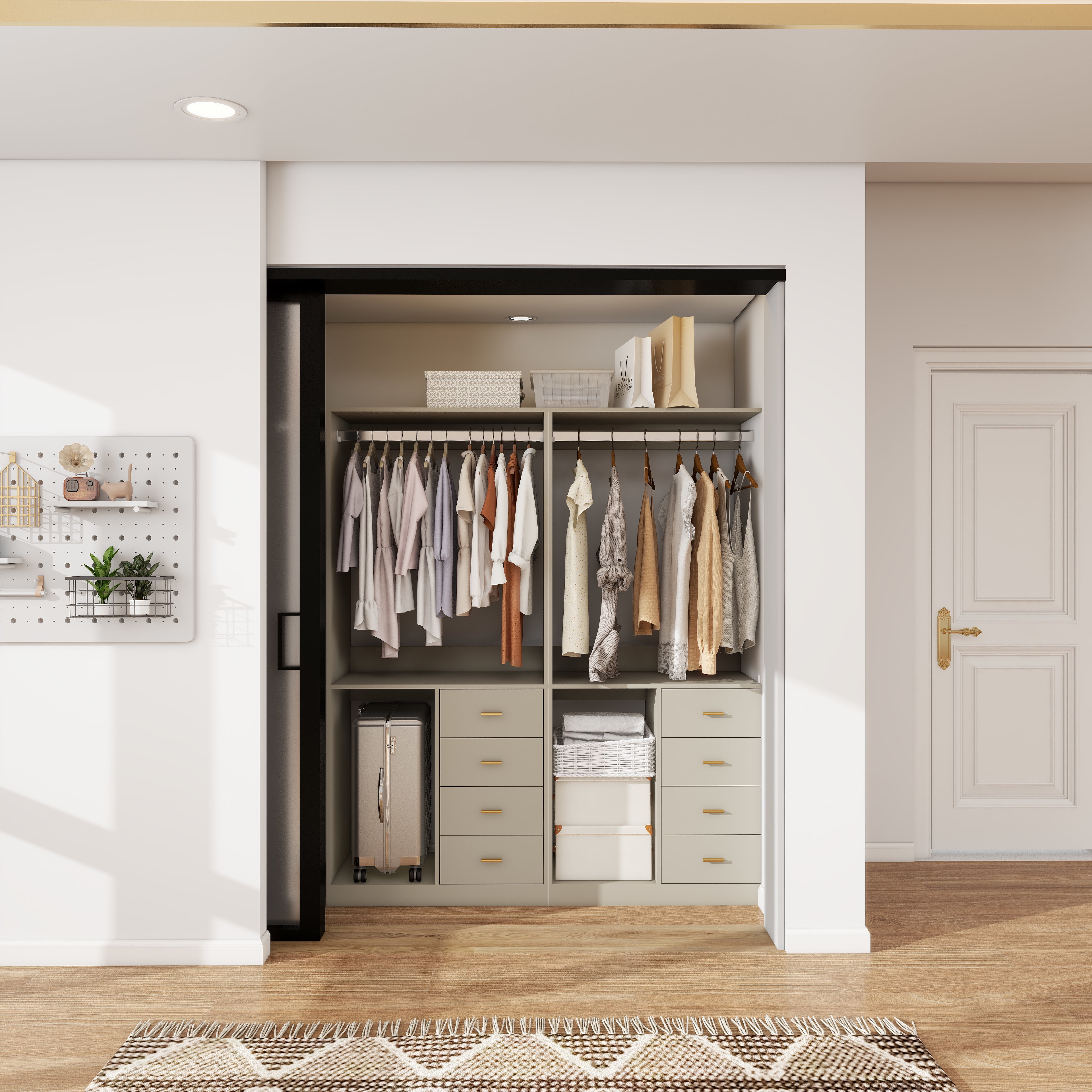 VivaVista Walk-In Closet Organizer, Wood Open Wardrobe Armoire Closet ...