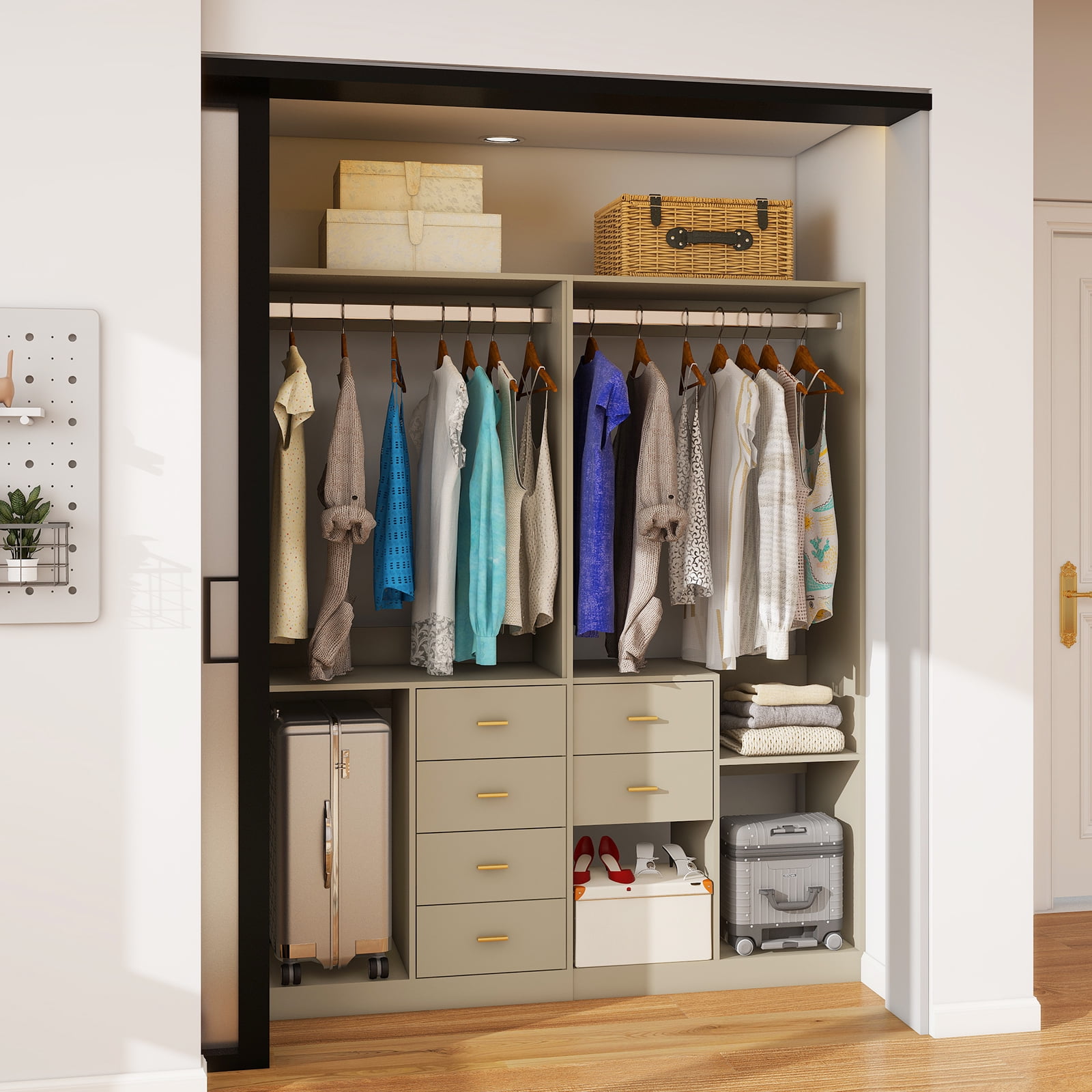 VivaVista Walk-In Closet Organizer, Wood Open Wardrobe Armoire Closet ...