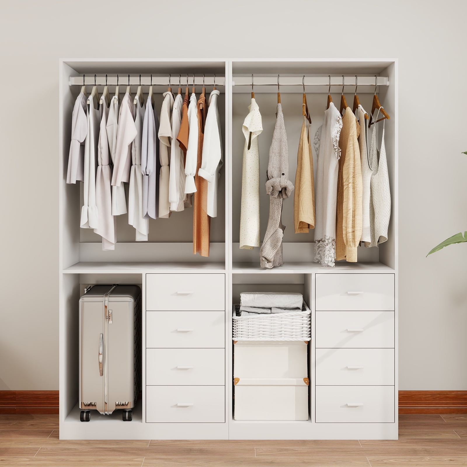 VivaVista Walk-In Closet Organizer, Wood Open Wardrobe Armoire Closet ...