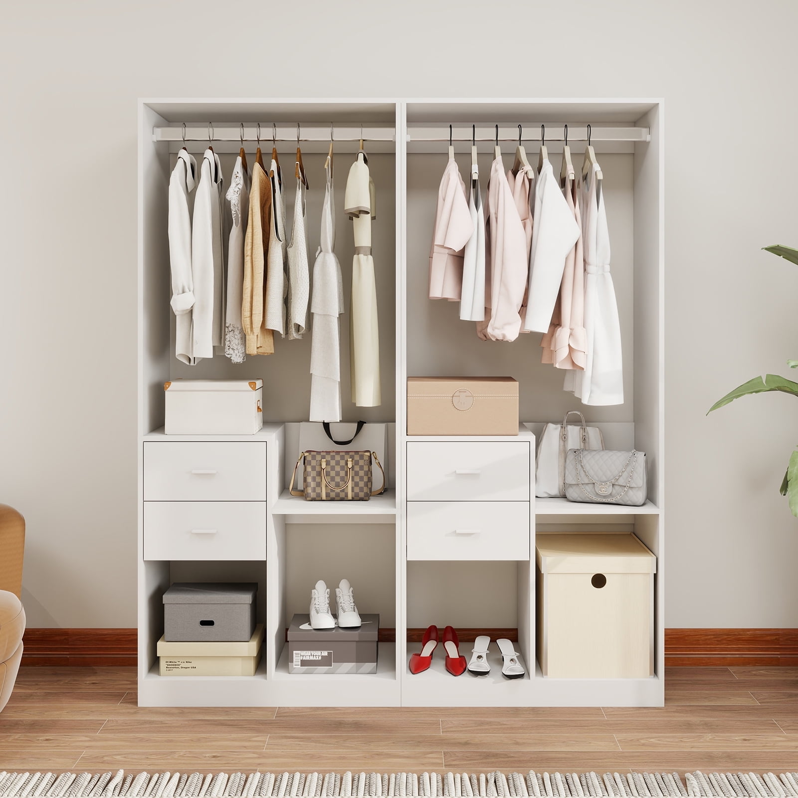 VivaVista Walk-In Closet Organizer, Wood Open Wardrobe Armoire Closet ...