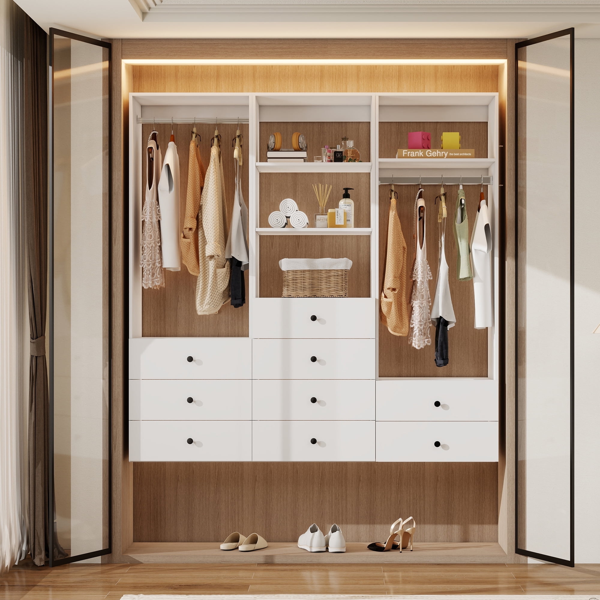 VivaVista Walk-in Closet System with Drawers and Shelves, Modern Closet ...