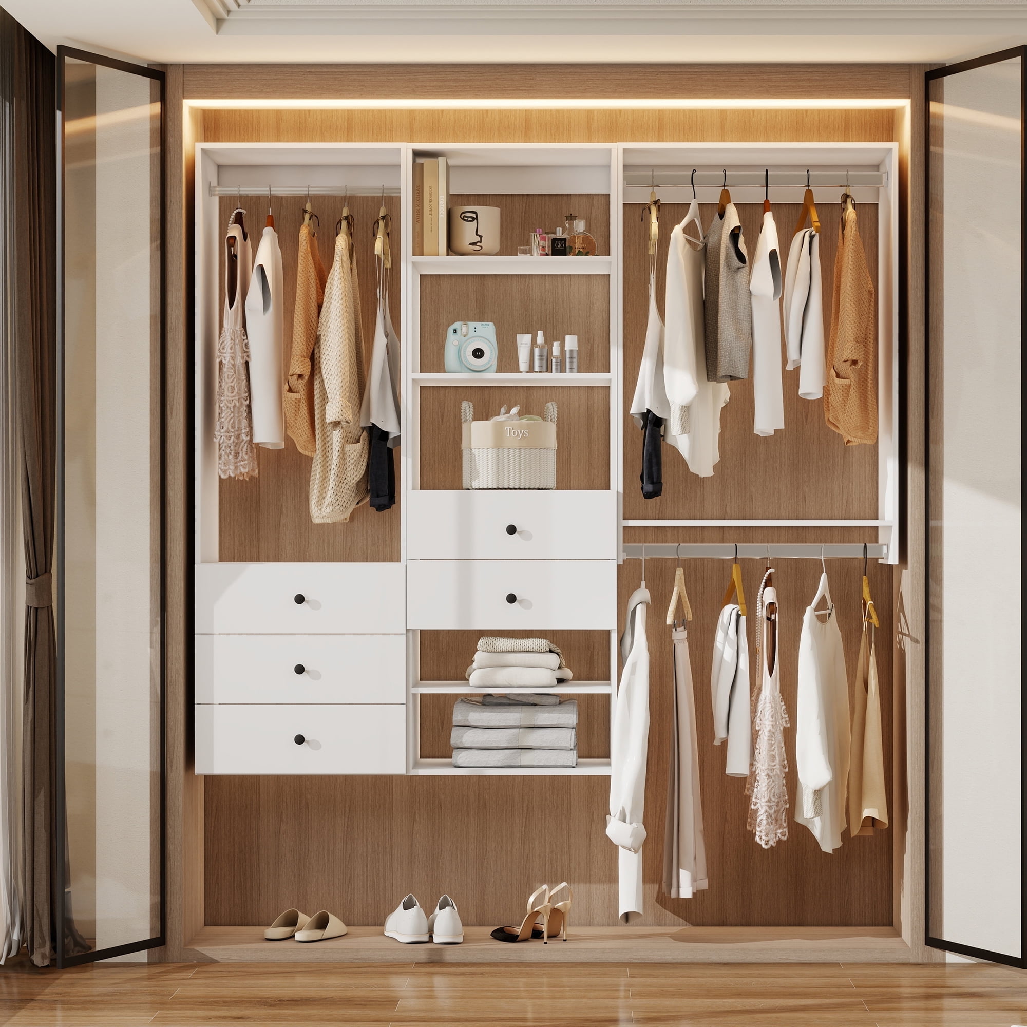 VivaVista Walk-in Closet System with Drawers and Shelves, Modern Closet ...