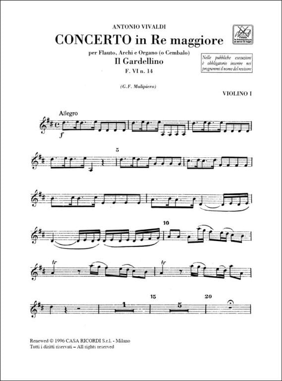 Vivaldi, Antonio: CONC.RE MAGG. 'IL GARDELLINO' F.VI N.14 SET ...