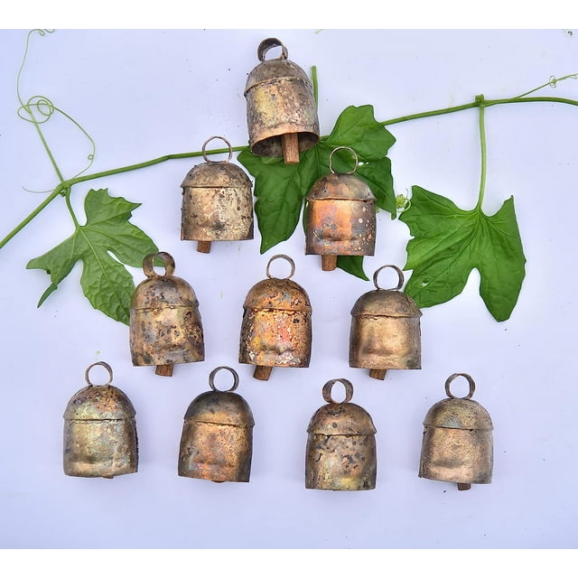 Vivanta 10 Pcs Mini Gold Tin Witch Bells - Rustic Indian Cow Bell Craft ...