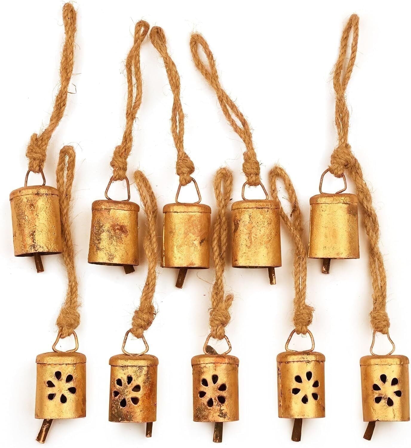 Vivanta 10-Pack Handcrafted Gold Tin Bells – 6cm Rustic Cylinder Bells ...