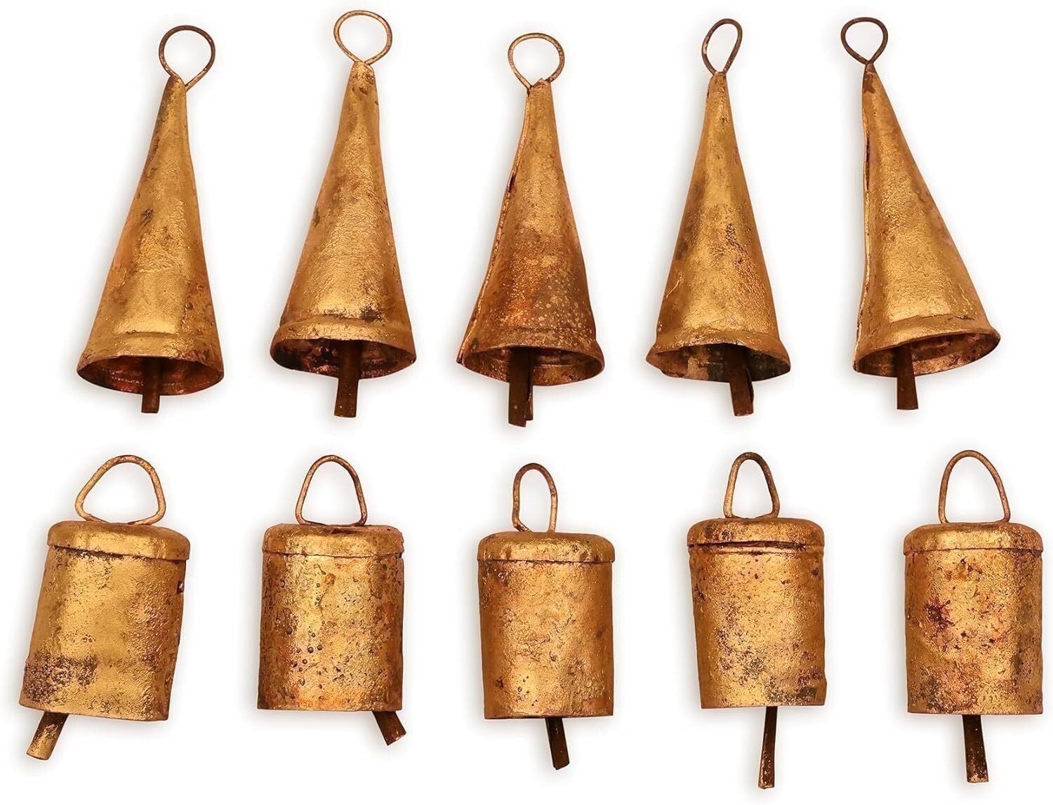 Vivanta 10-Pack Rustic Tin Jingle Bells – Vintage Gold 6cm & 8cm Sleigh ...