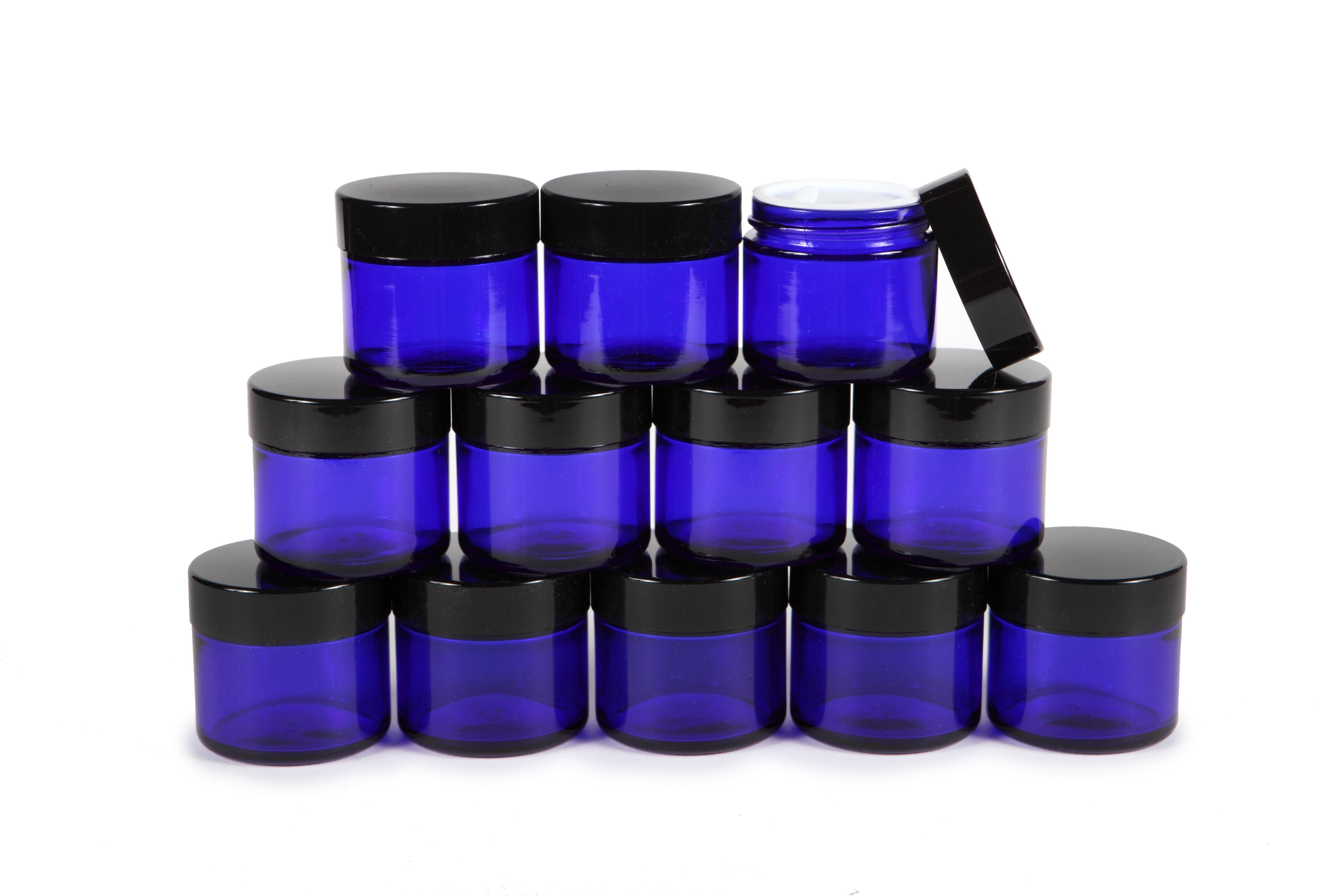 Vivaplex, 12, Cobalt Blue, 2 oz, Round Glass Jars, with Inner Liners ...